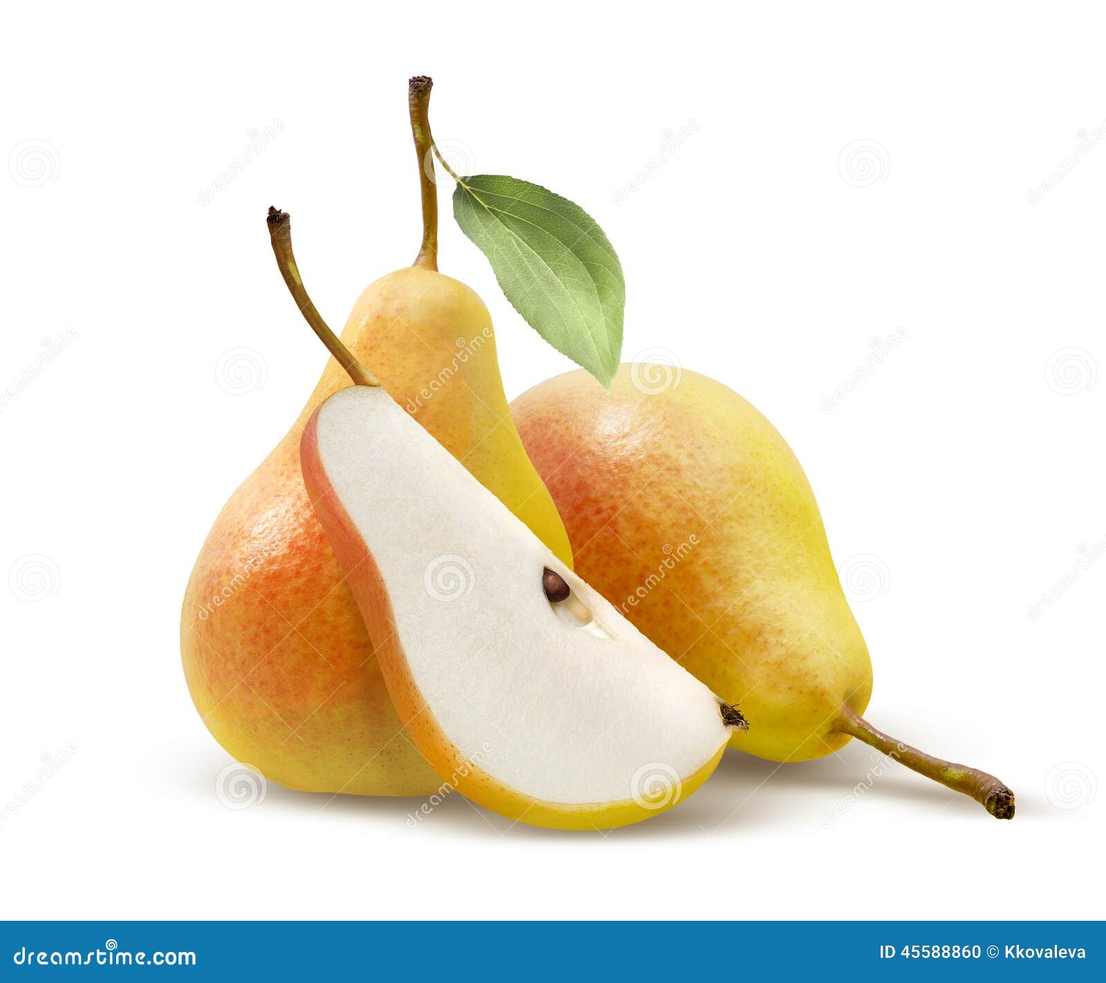Two Yellow Pears and Quarter Split on White Stock Photo - Image of ...
