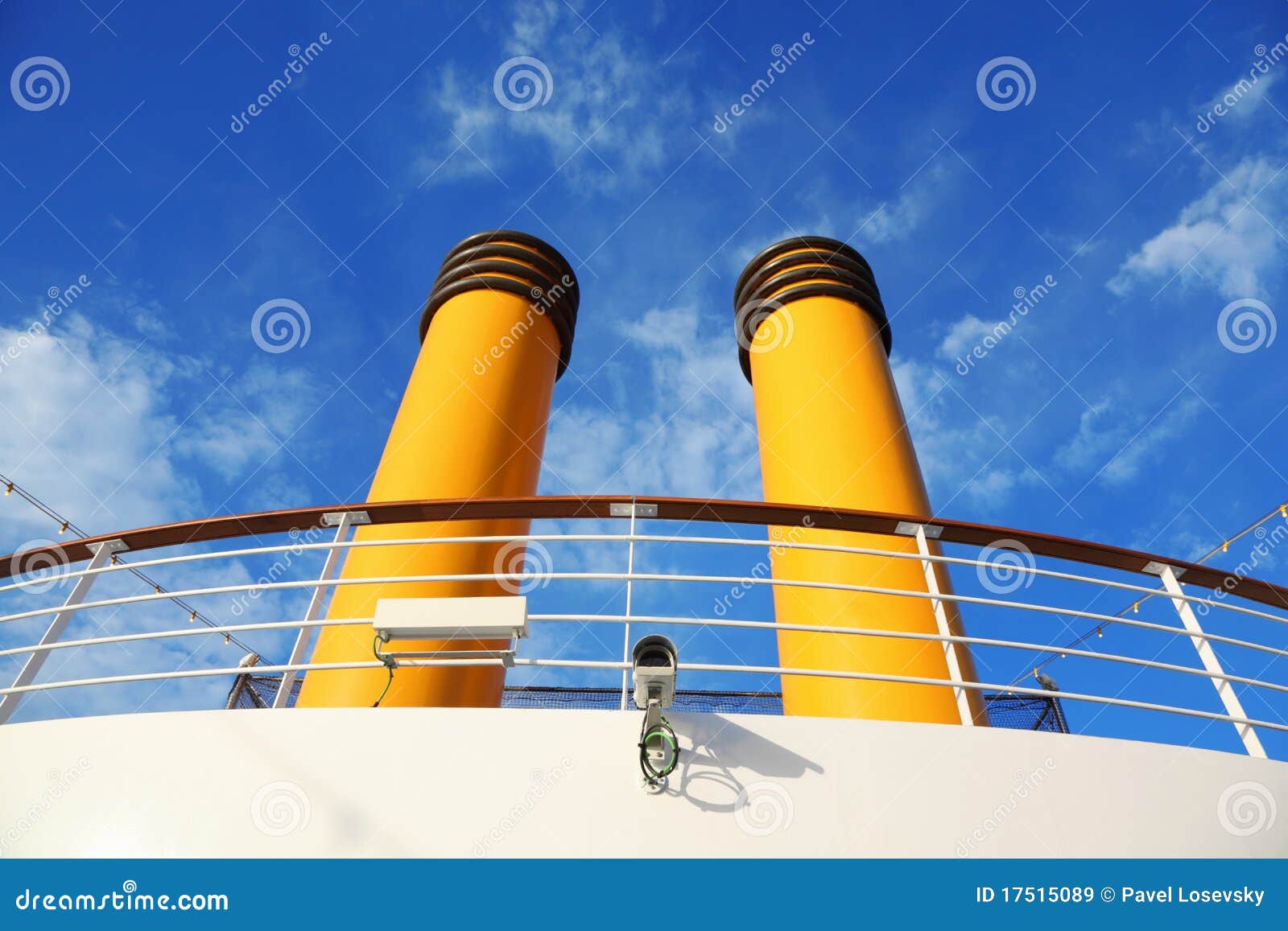 Two Yellow Pipes on Big Cruise Ship. Stock Image - Image of area ...