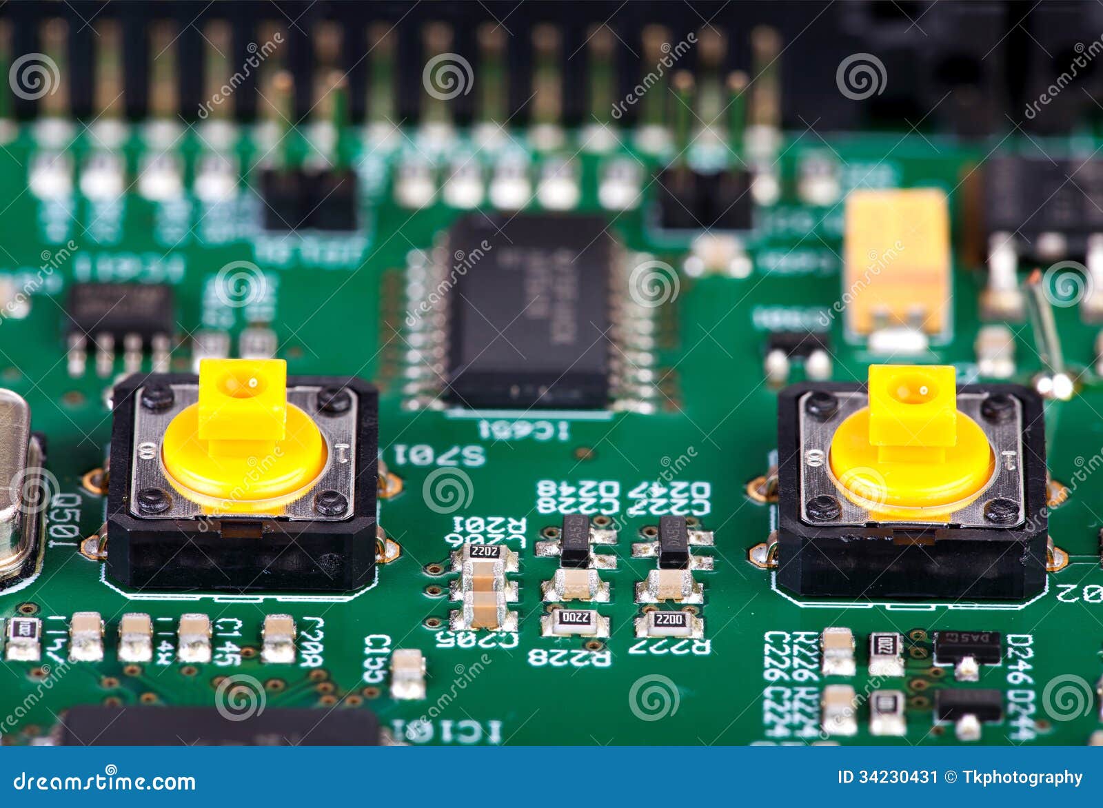 Two Yellow Pushbutton on a Circuit Board Stock Image - Image of ...