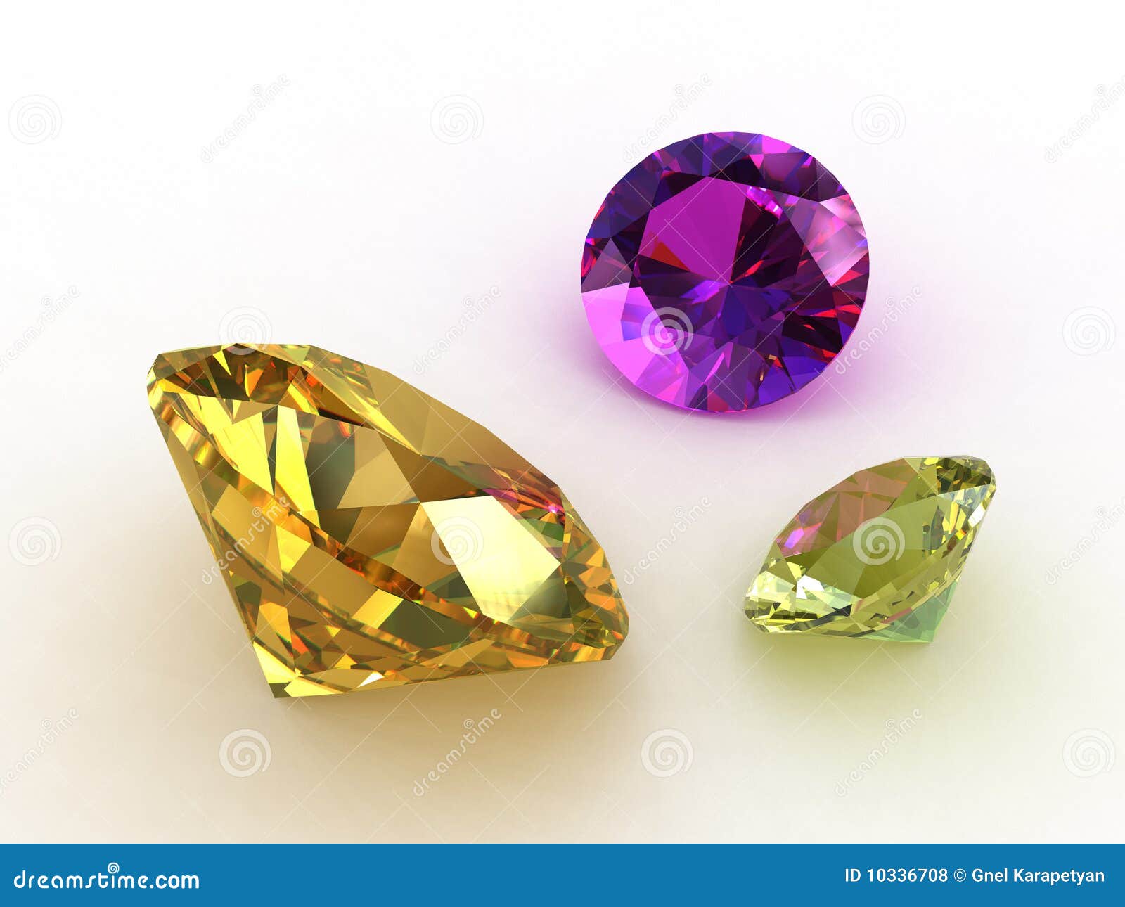 Two Yellow Sapphire and an Amethyst Stones Stock Illustration ...