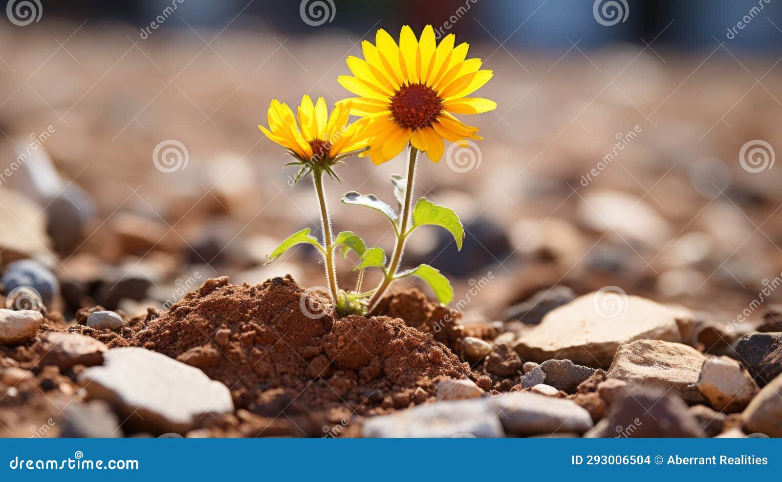 Two Yellow Sunflowers Growing Out of the Ground Stock Illustration ...