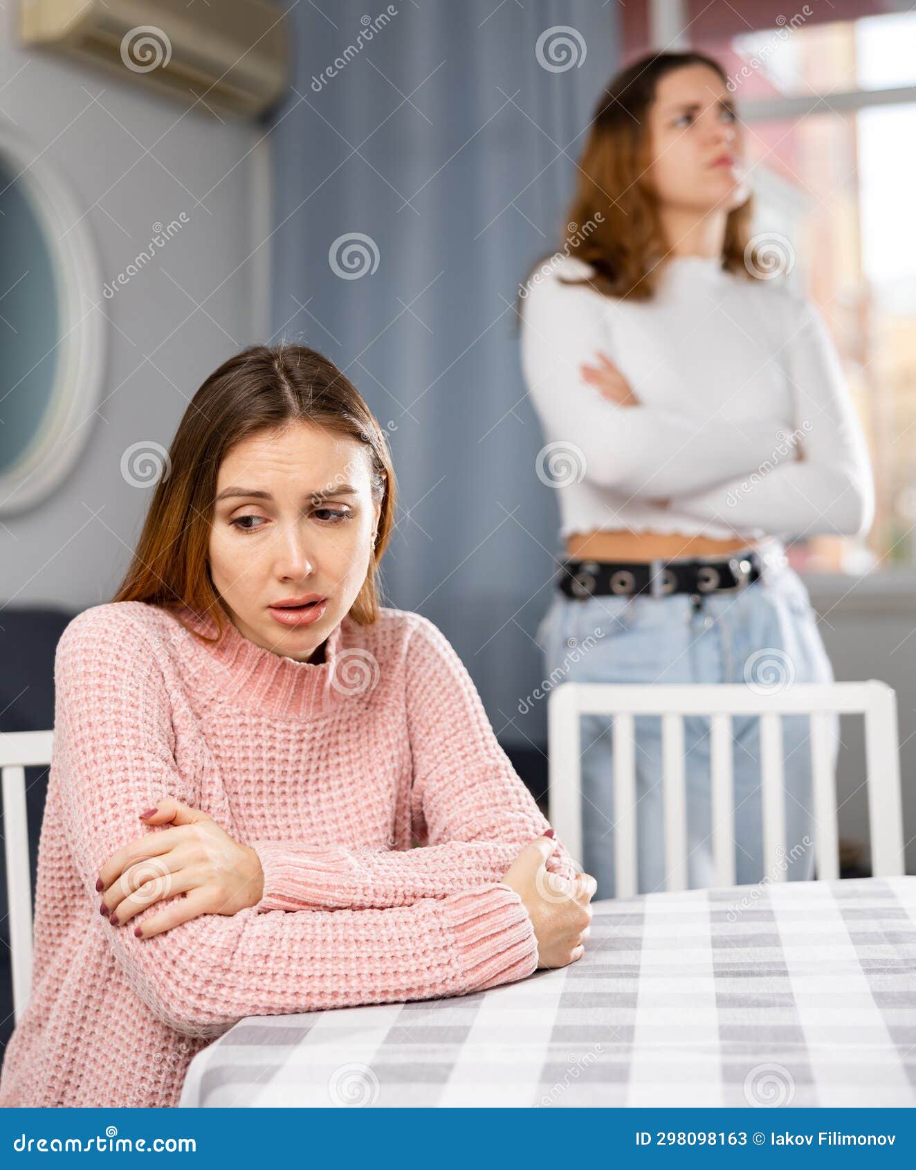 Annoyed Stressed Female Couple Sitting At Home Stock Image Image Of