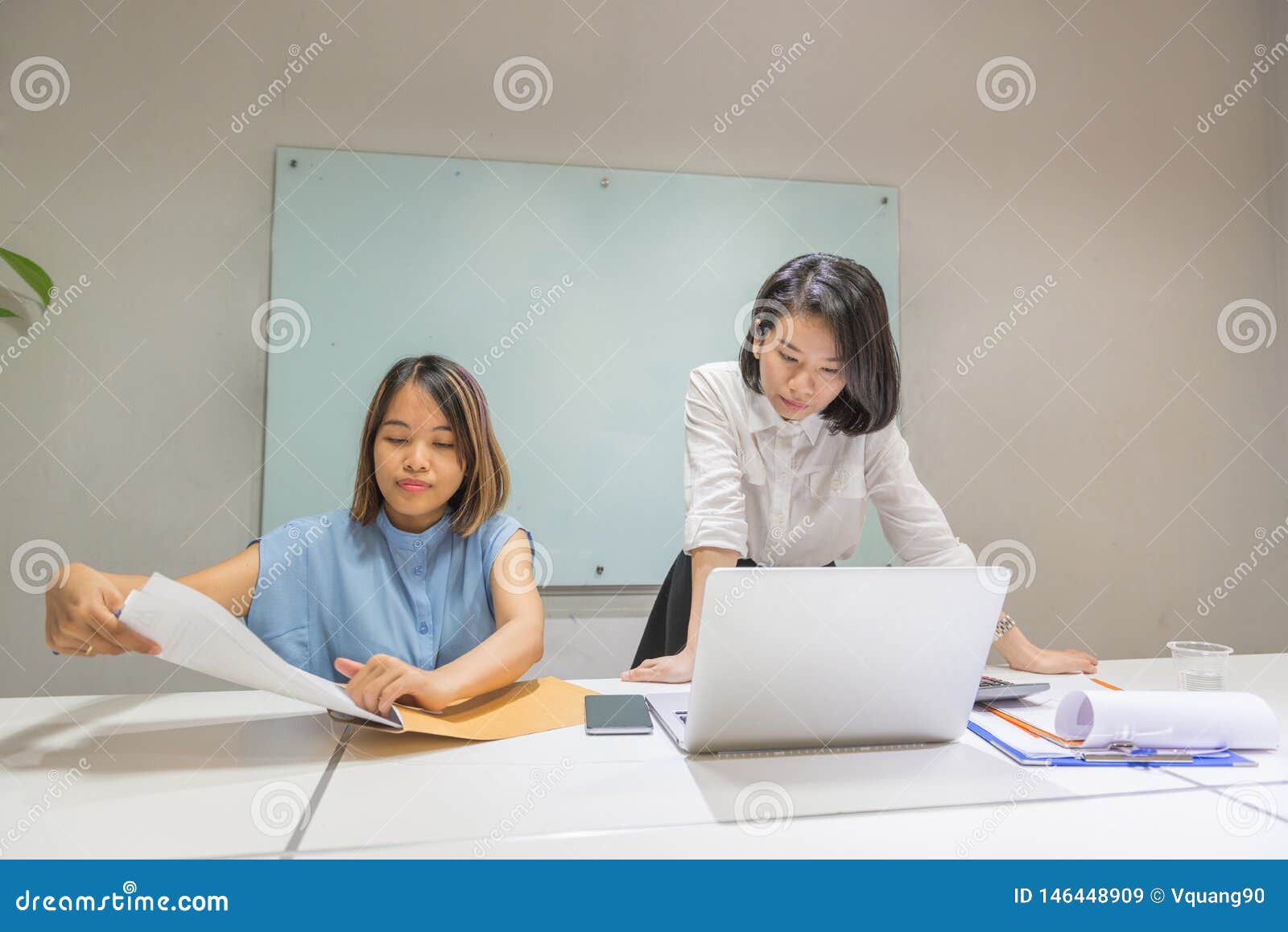 Two Young Asian Employee Working in the Office Stock Image - Image of ...