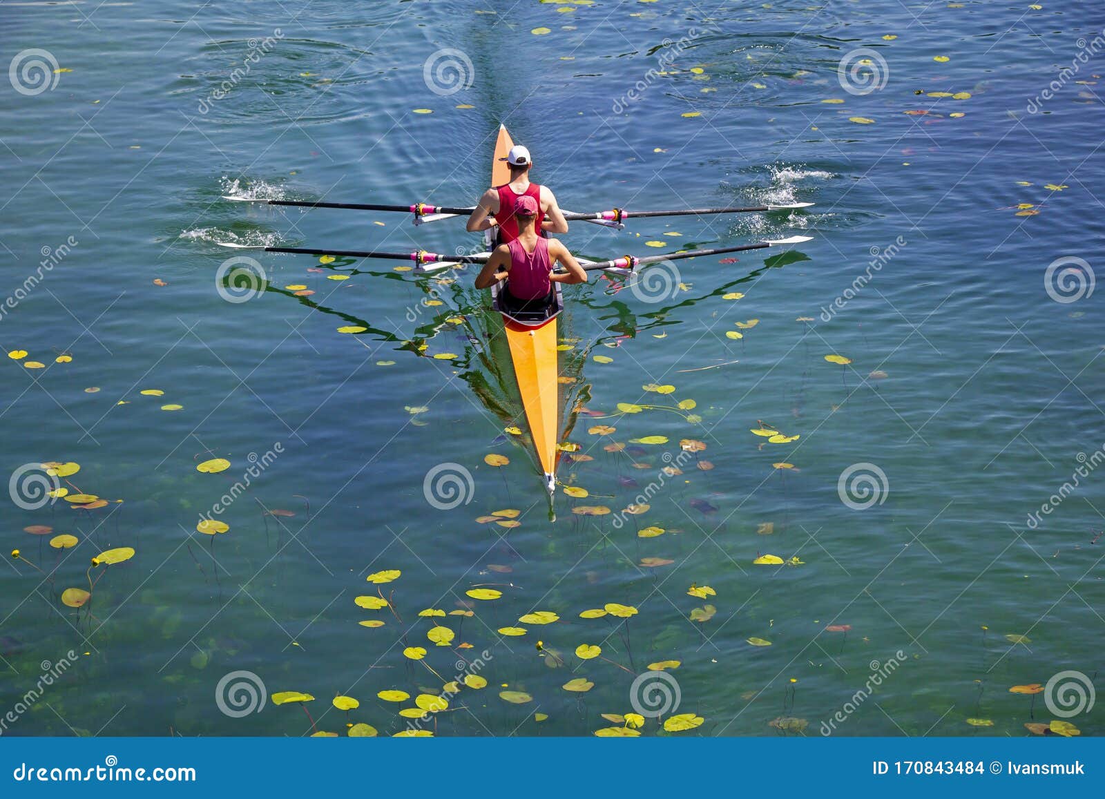 Two Young Athletes Rowing Team on Green Lake Editorial Stock Image ...