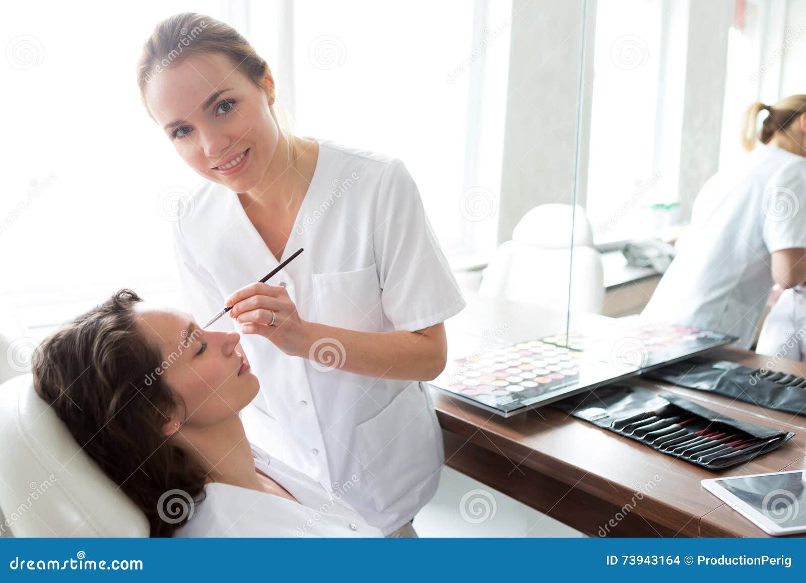 Two Young Beautician Students Working during Make Up Classes Stock ...