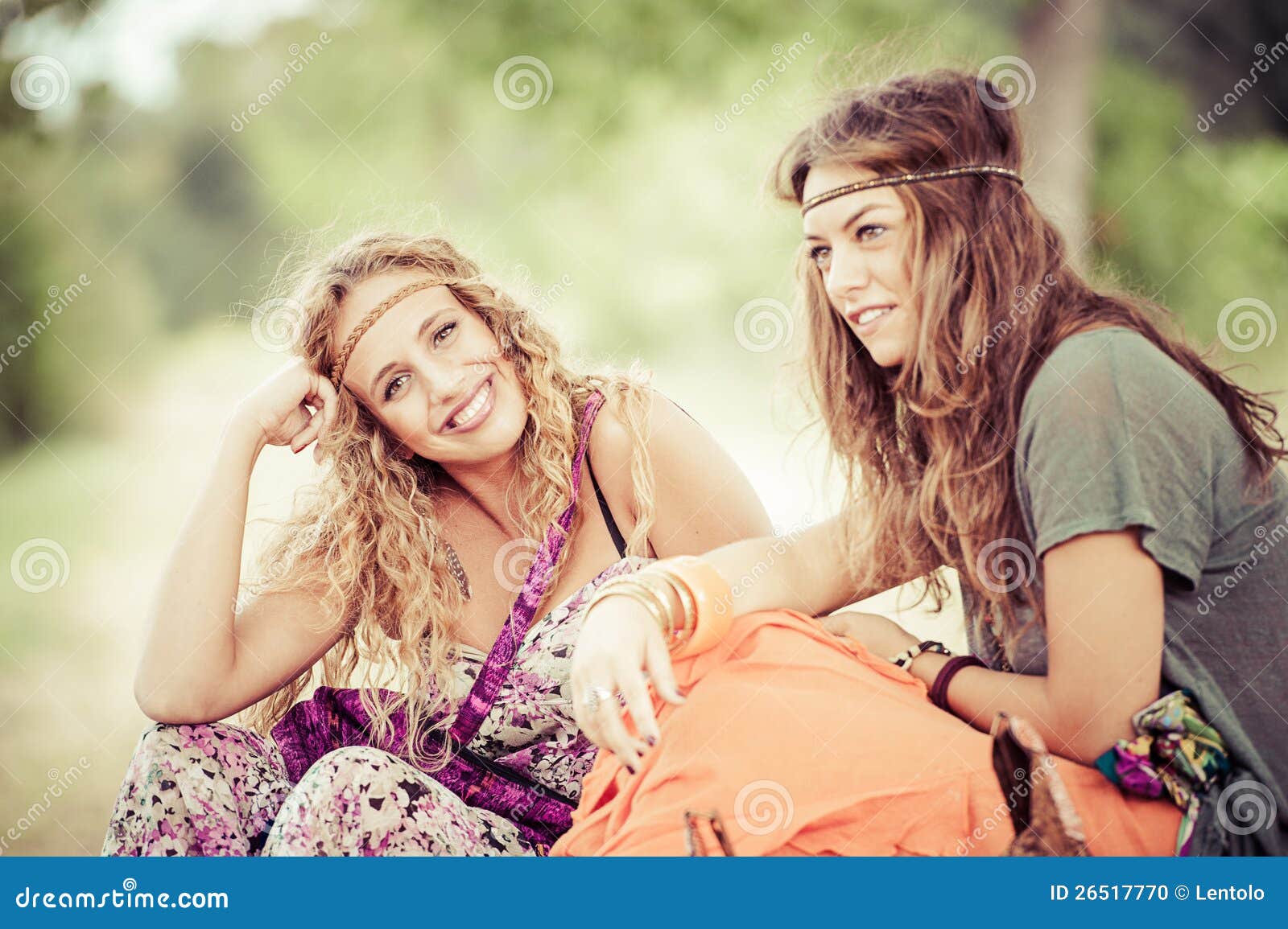 Two Young Beautiful Girls Hippie Stock Photo - Image of outdoors, hair ...
