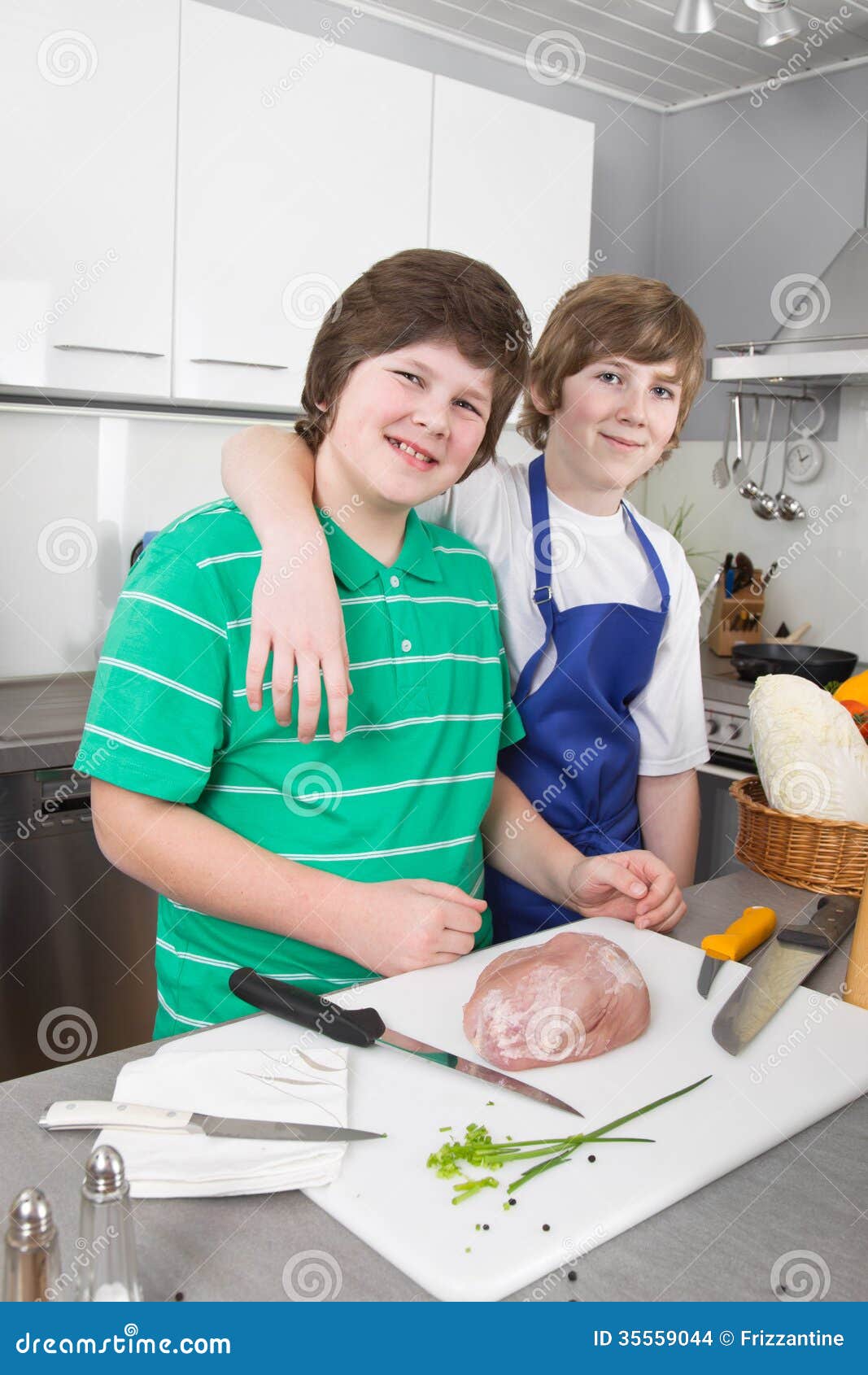 Two Young Boys Cooking in the Kitchen Stock Photo - Image of home ...