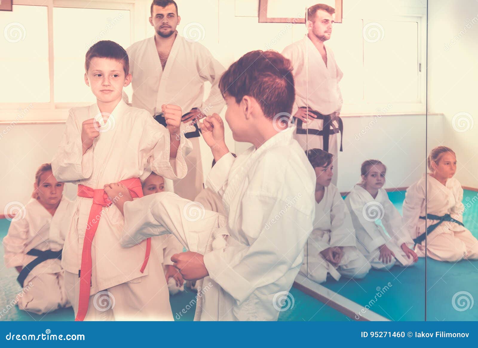 Two Young Boys Training in Sparring at Karate Class Stock Photo - Image ...