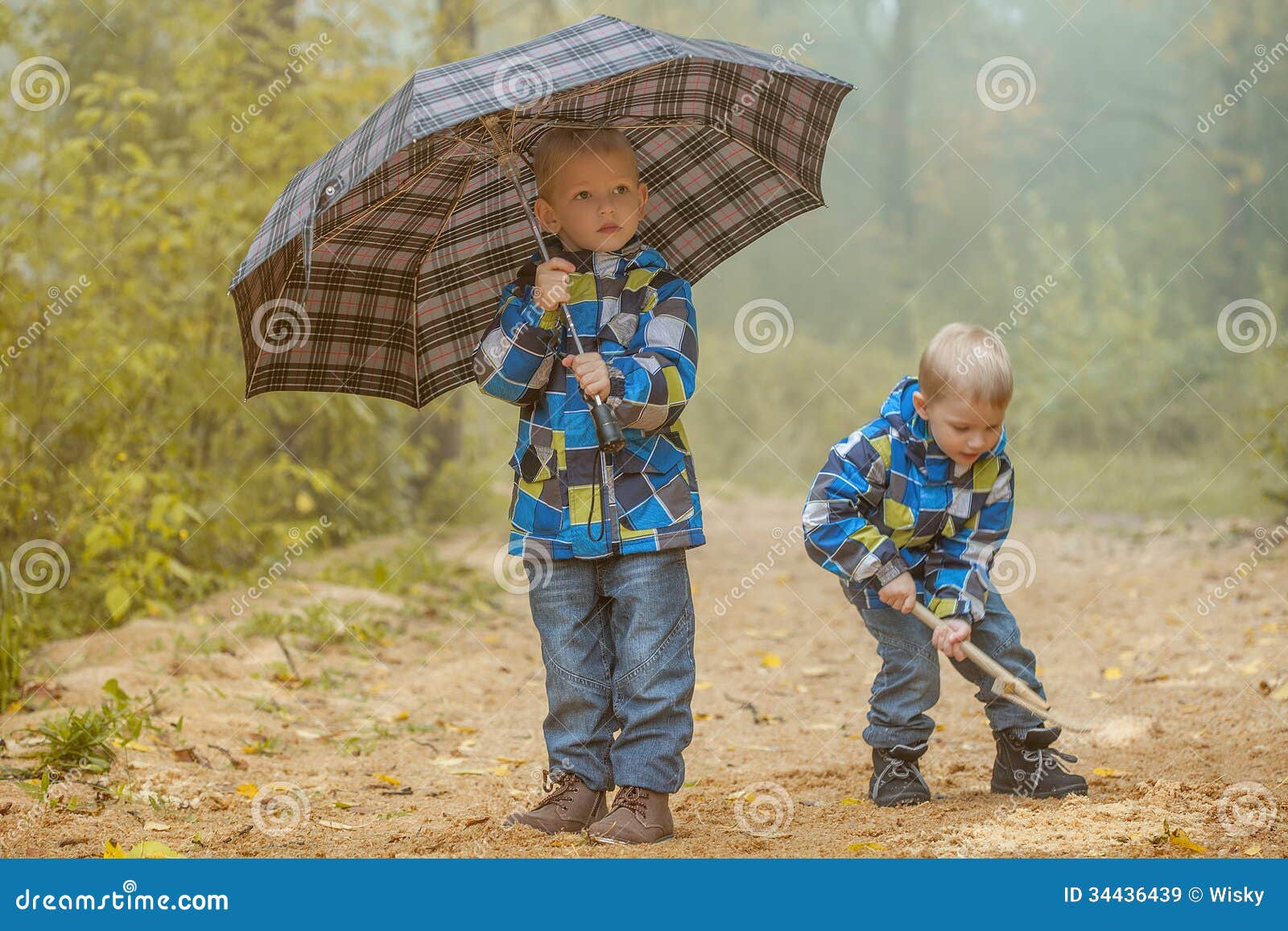 Two Young Brothers Playing in Autumn Park Stock Image - Image of ...