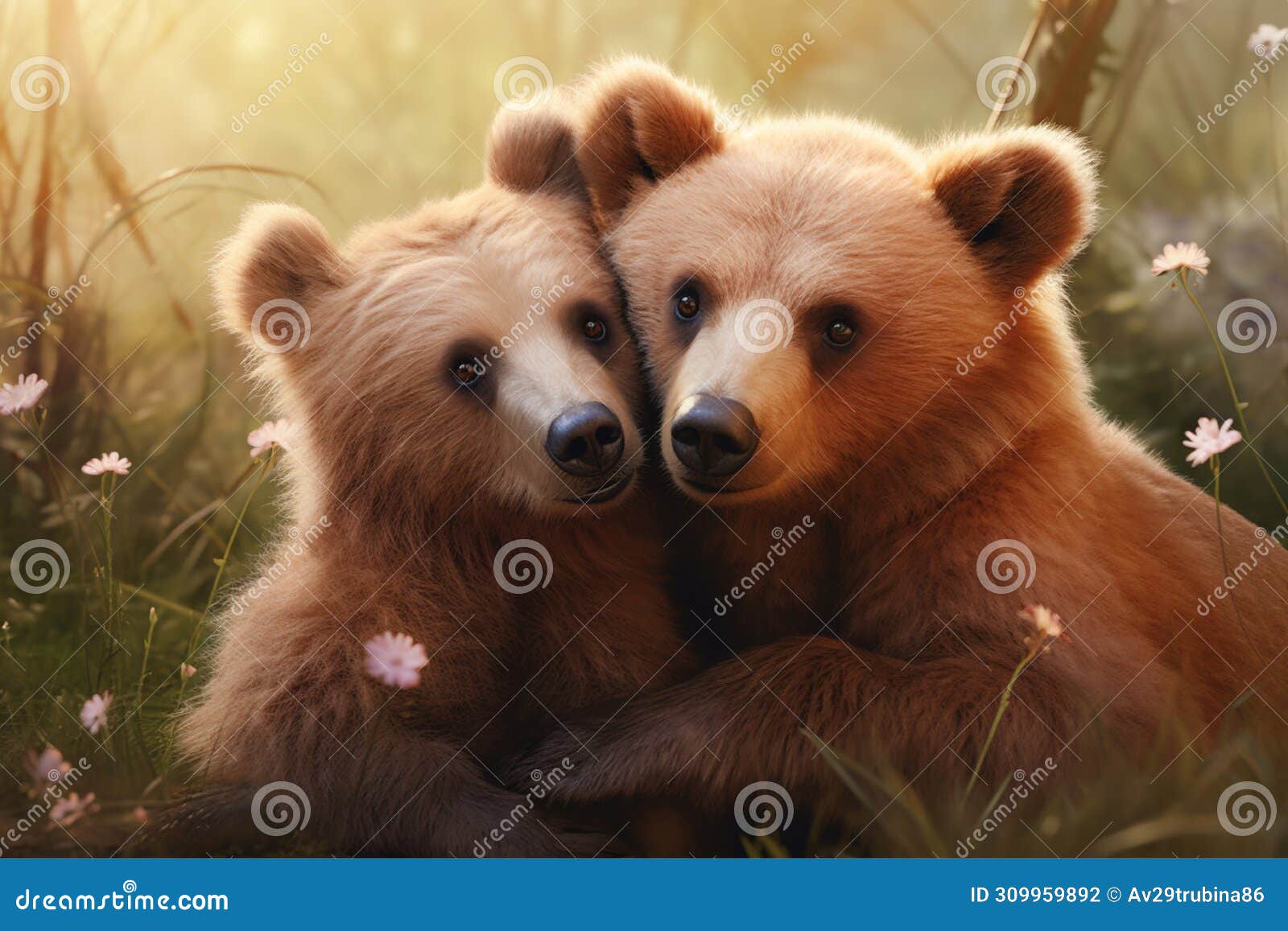 Two Young Brown Bear Portrait Stock Illustration - Illustration of wild ...