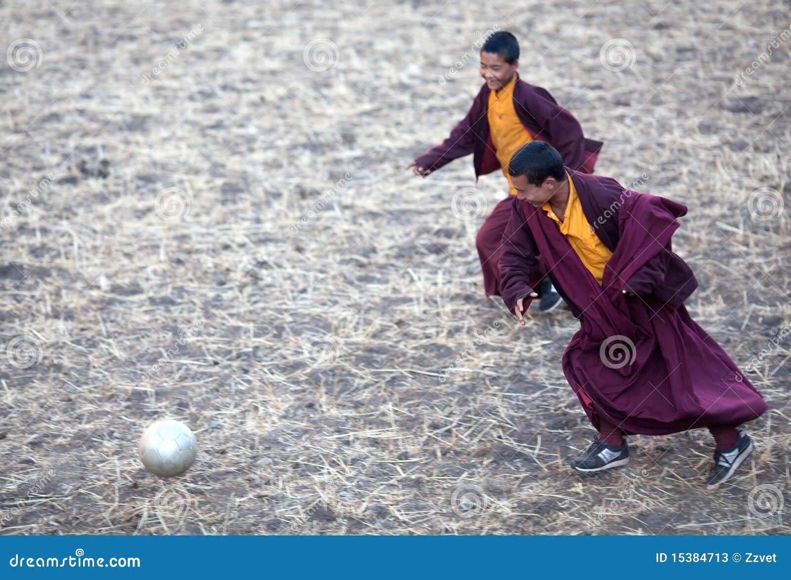 Two Young Buddhist Monk Playing Soccer Editorial Stock Photo - Image of ...