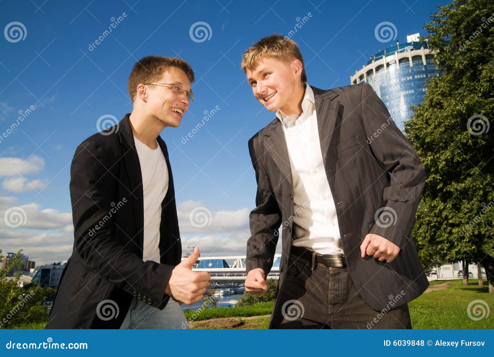 Two young businessmen stock photo. Image of outdoor, positive - 6039848