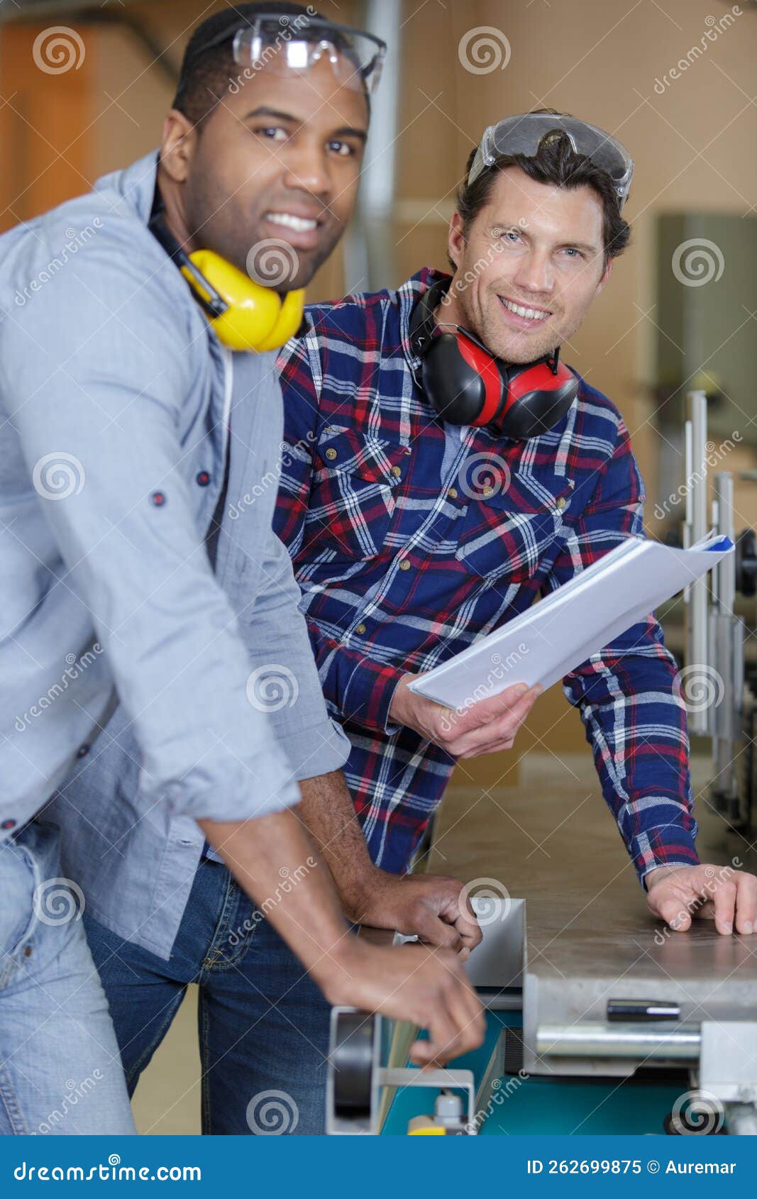 Two Young Carpenters Working in Shop Stock Image - Image of young ...
