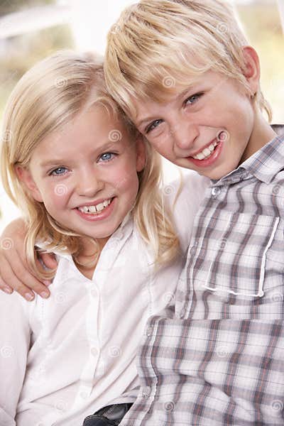 Two Young Children Pose Together Stock Image - Image of portrait ...