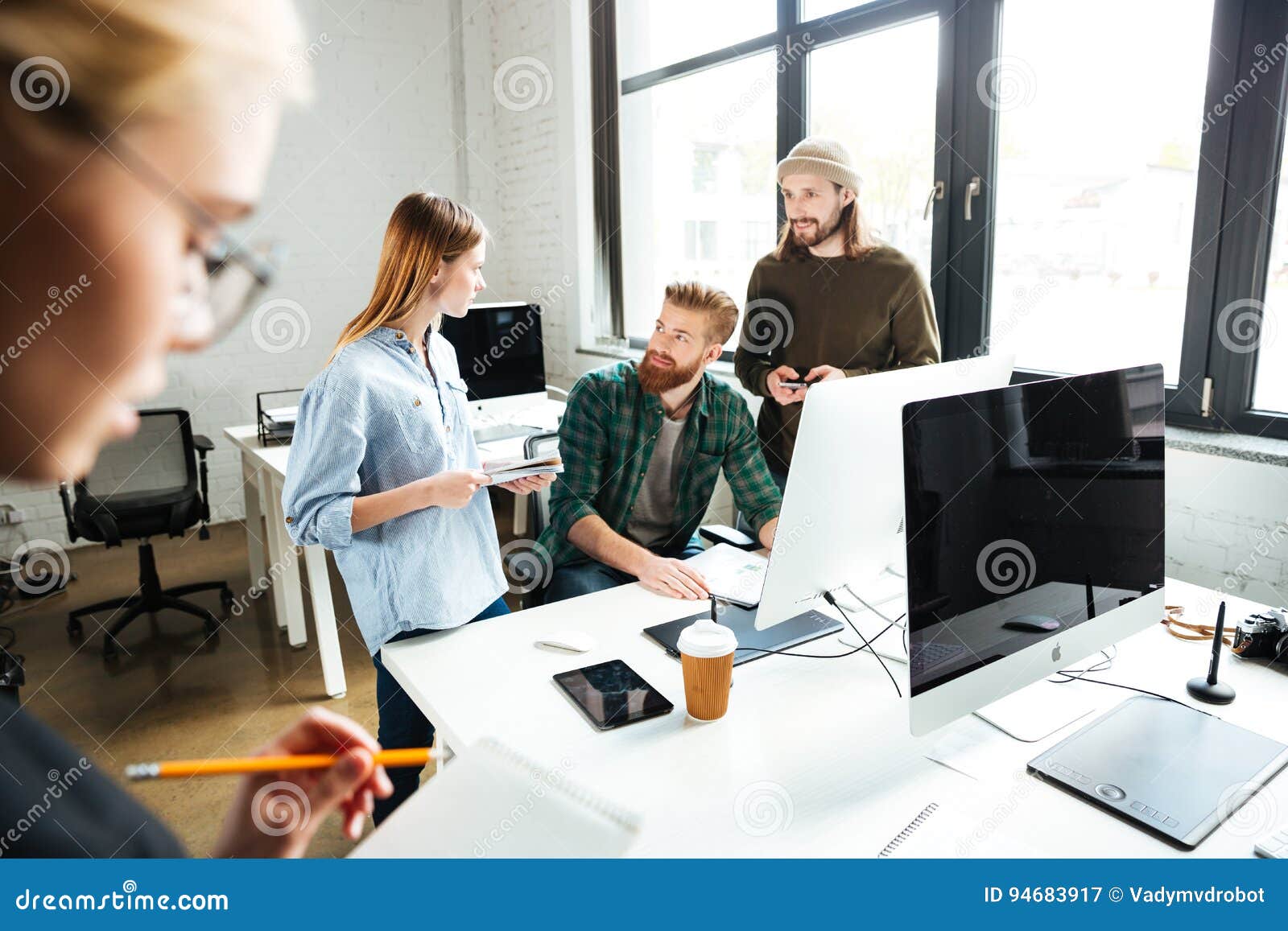 Two Young Concentrated Colleagues Work in Office Stock Image - Image of ...