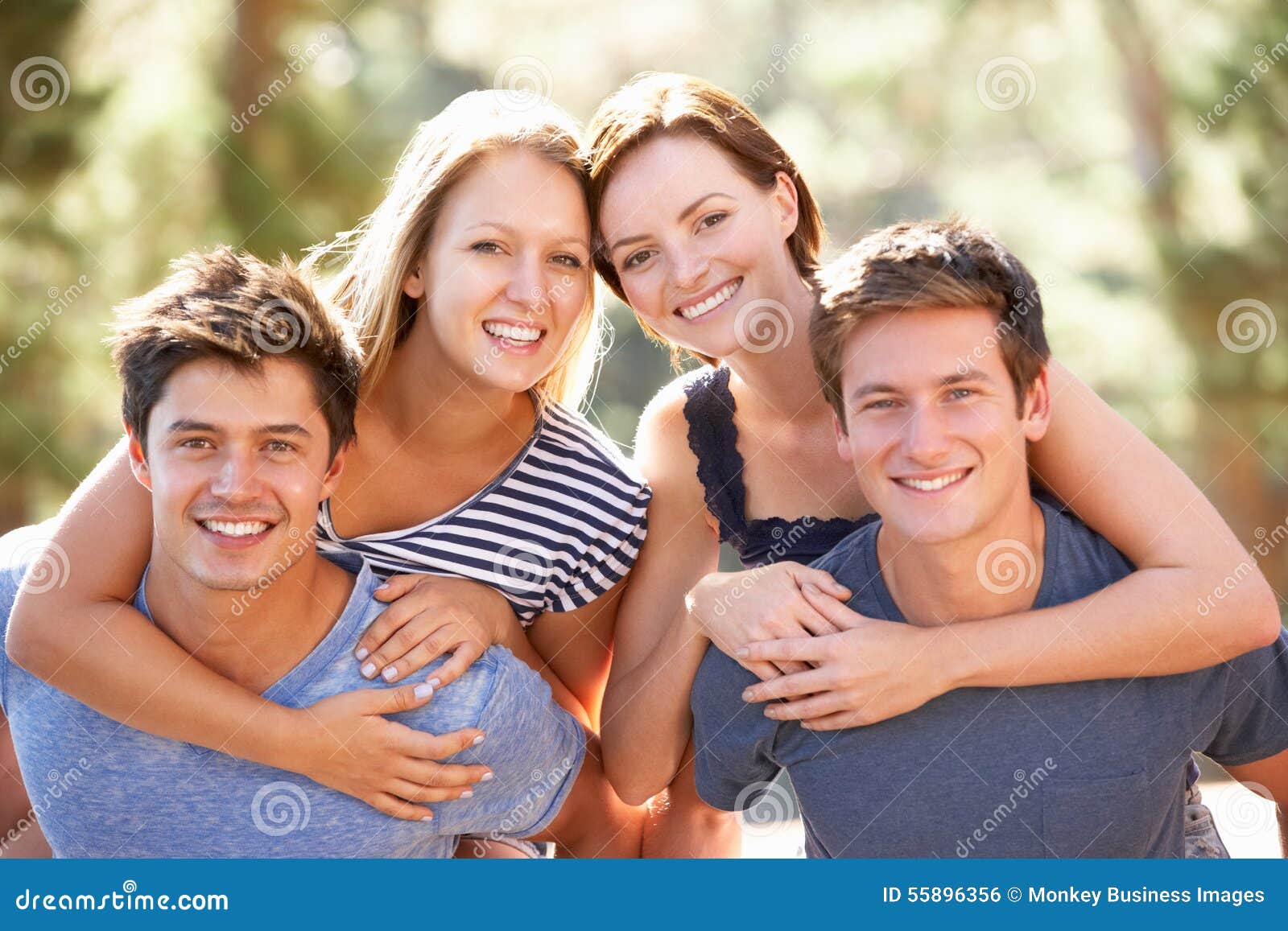 Two Young Couples Out on Summer Walk Together Stock Photo - Image of ...