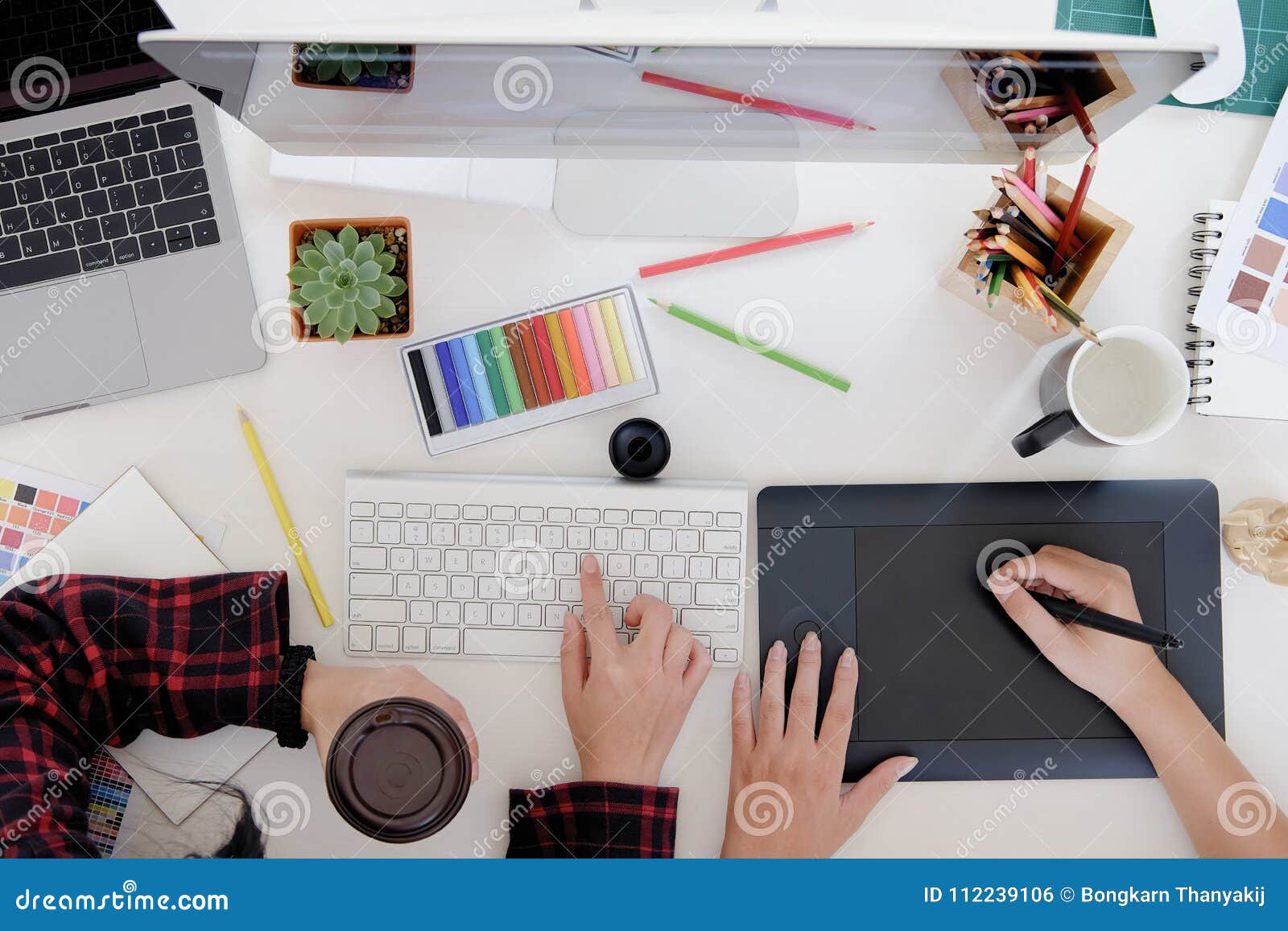 Graphic Designer Using Digital Tablet and Computer Stock Photo - Image ...