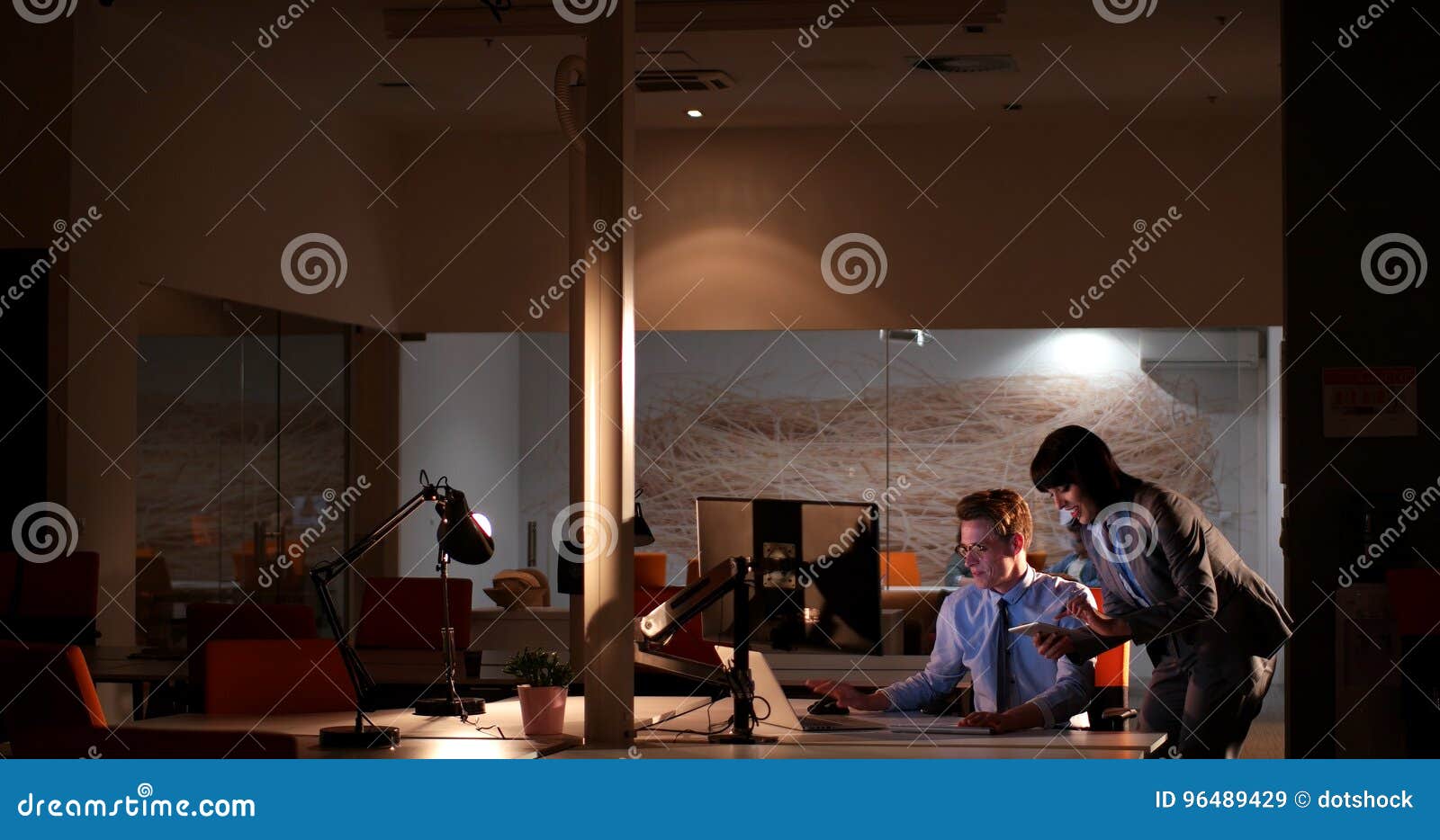 Young Designers in the Night Office Stock Image - Image of monitor ...