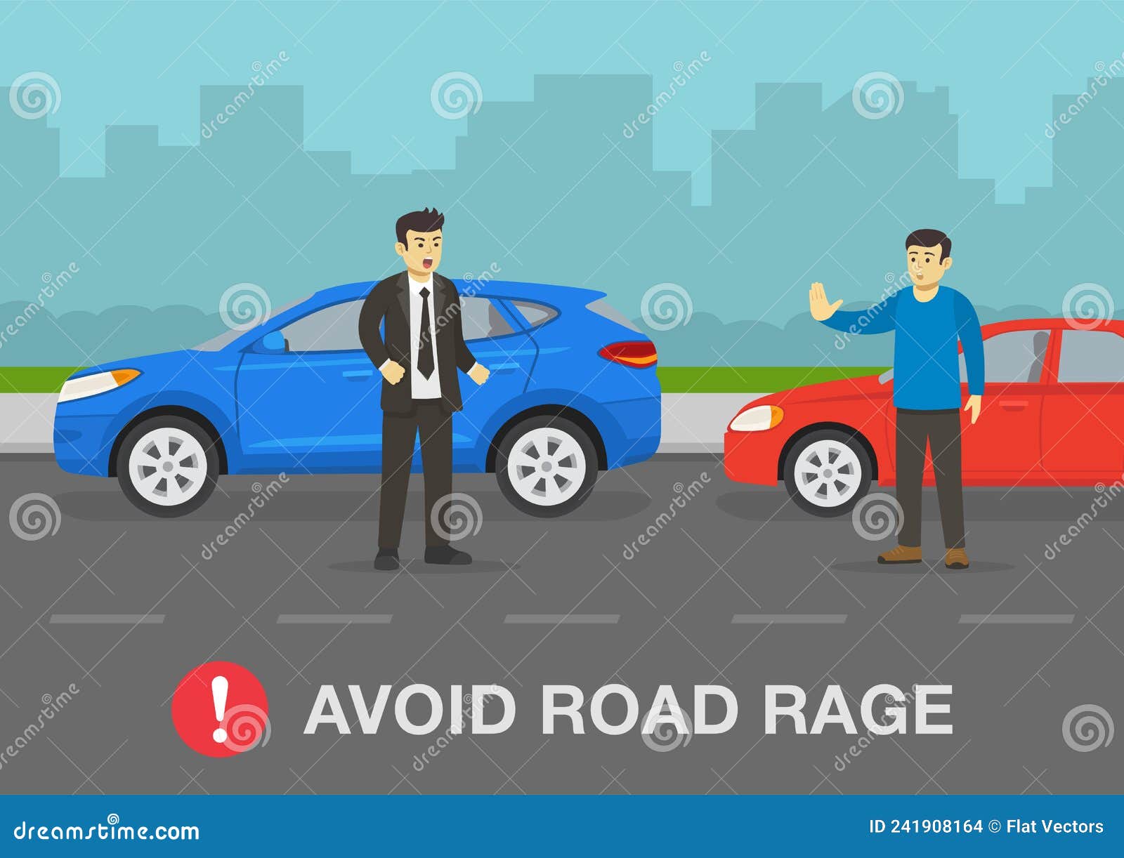 Two Young Drivers about To Fight on the Road. One Driver Shows Stop ...