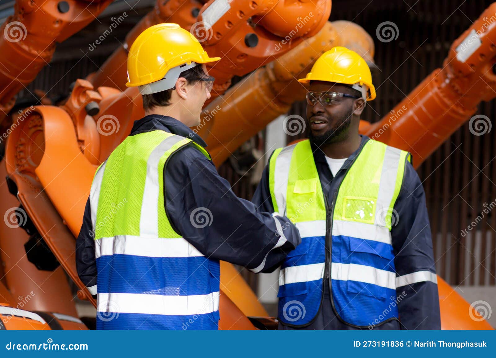 Two Young Engineer Man Handshake with Partner for Agreement while ...