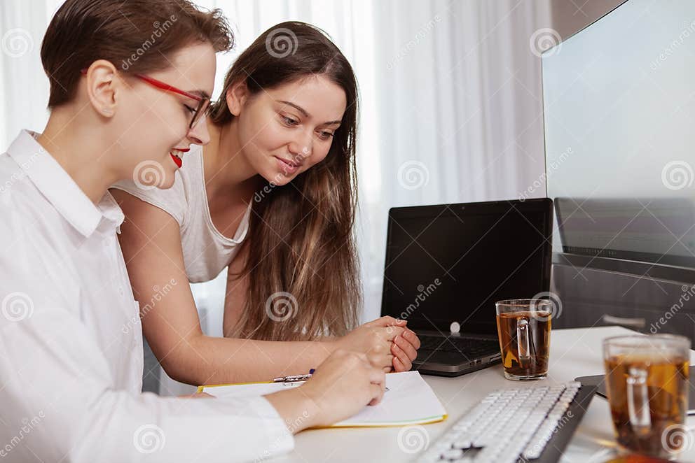 Two Female Programmers Working Together on a Computer Stock Photo ...