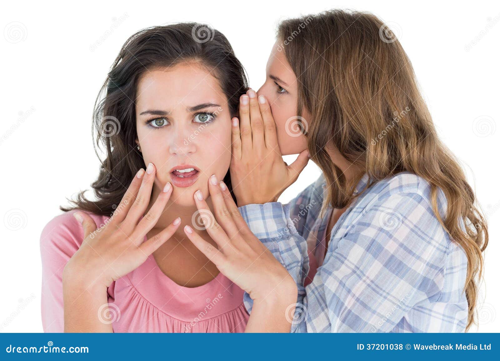 Two Young Female Friends Gossiping Stock Photo - Image of studio, young ...