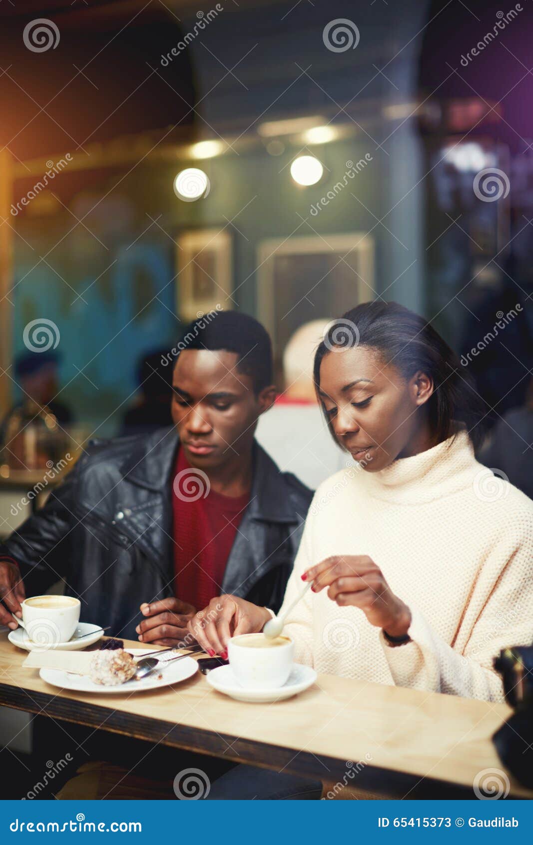 Two Young Friends Having Joint Lunch in Restaurant during Work Break ...