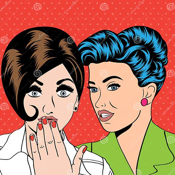 Two Young Girlfriends Talking, Comic Art Illustration Stock Vector ...