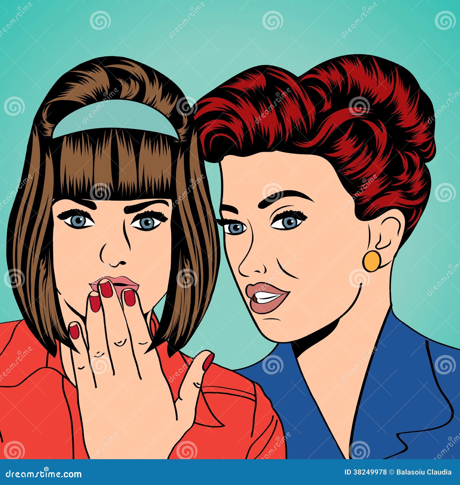 Two Young Girlfriends Talking, Comic Art Illustration Stock Vector ...