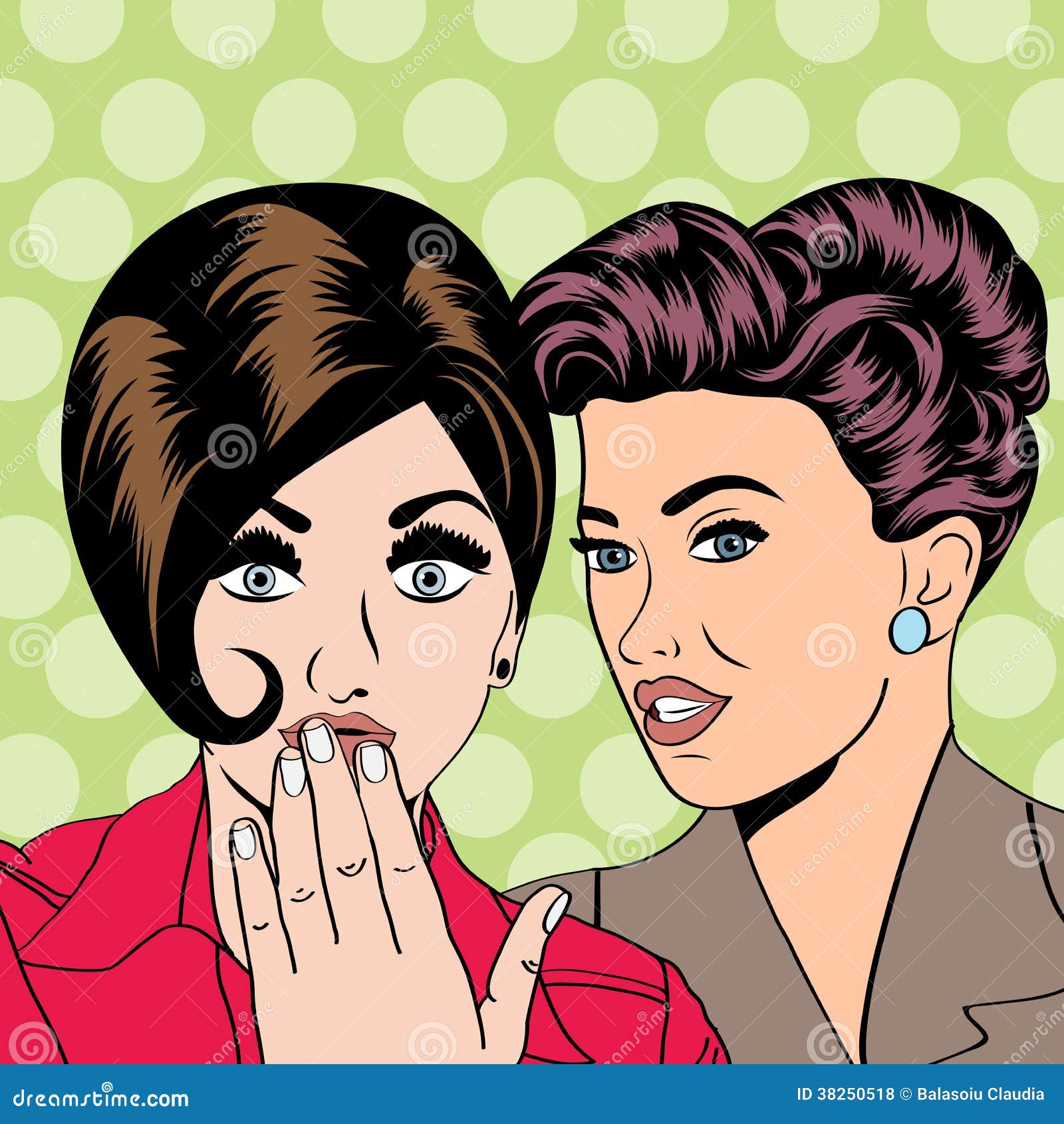 Two Young Girlfriends Talking, Comic Art Illustration Stock ...