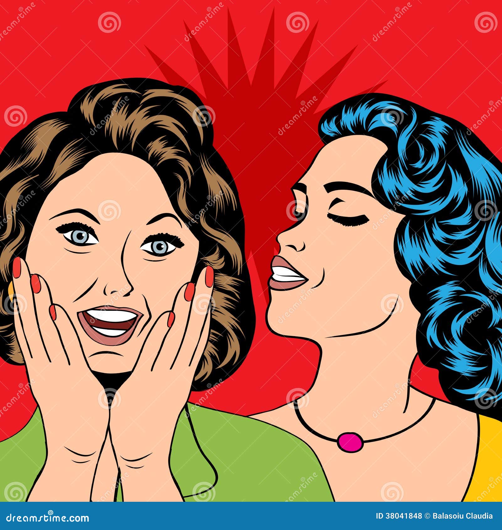 Two Young Girlfriends Talking, Comic Art Illustration Stock Vector ...