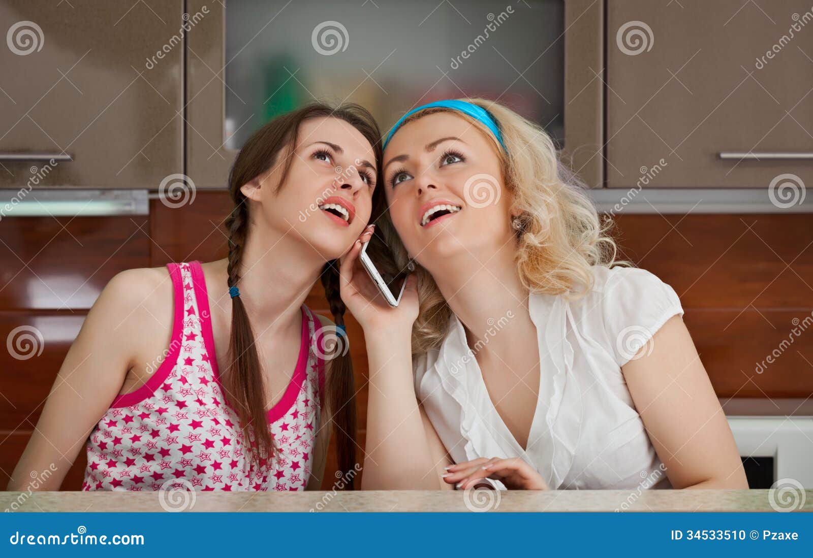 Two Young Girls Make a Phone Call Stock Photo - Image of communicate ...