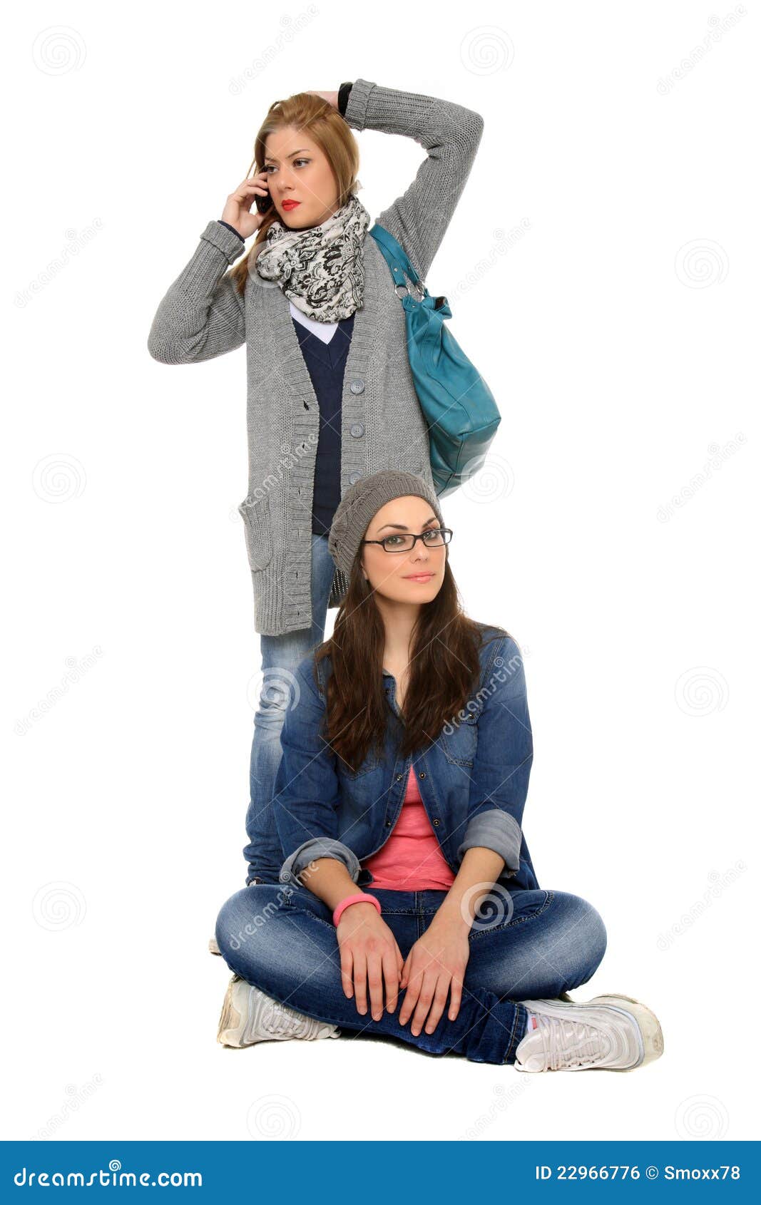 Two Young Girls Making a Phone Call Stock Photo - Image of hands ...