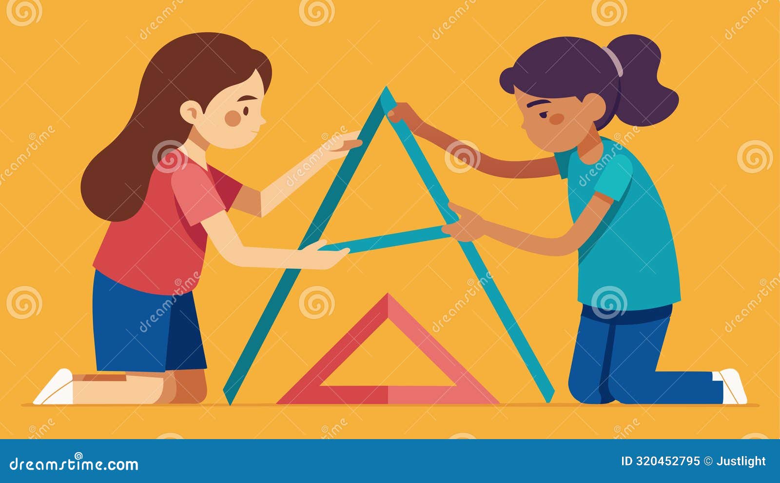 Two Young Girls Measuring the Angles of a Geometric Structure Deep in ...