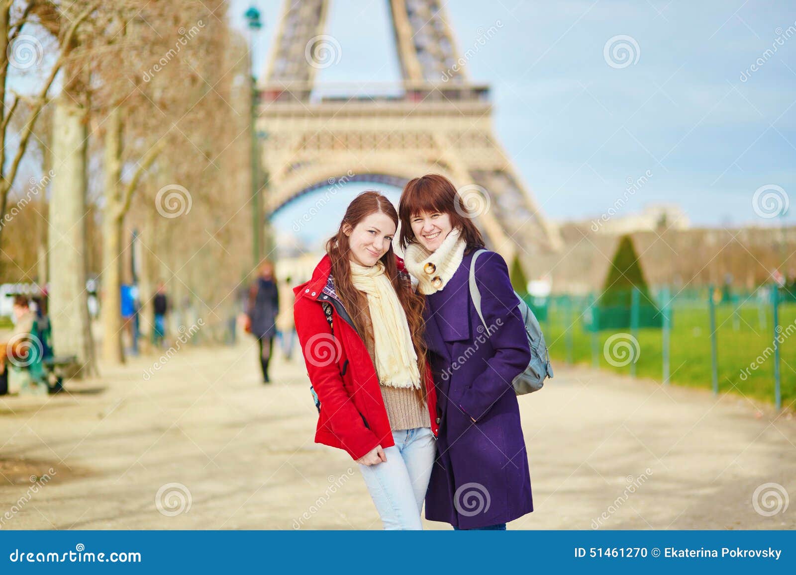 Two Young Girls in Paris Near the Eiffel Tower Stock Photo - Image of ...