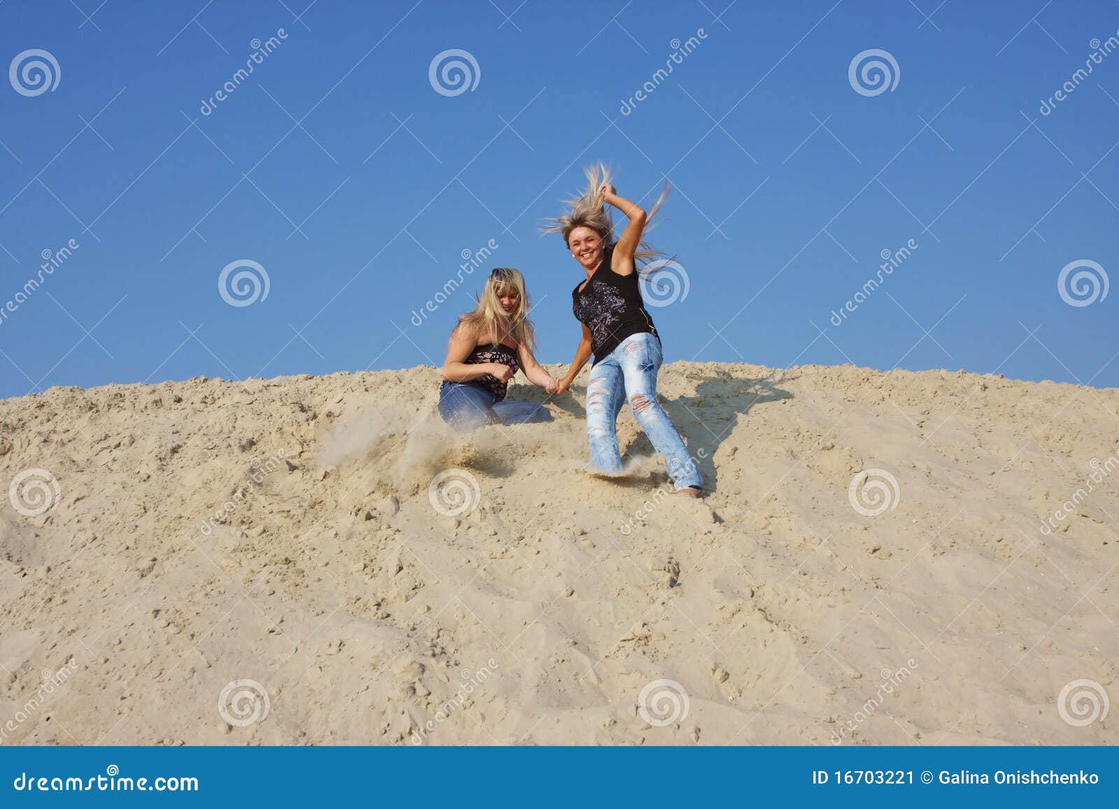 Two Young Girls on a Sand-pit Stock Image - Image of friends ...
