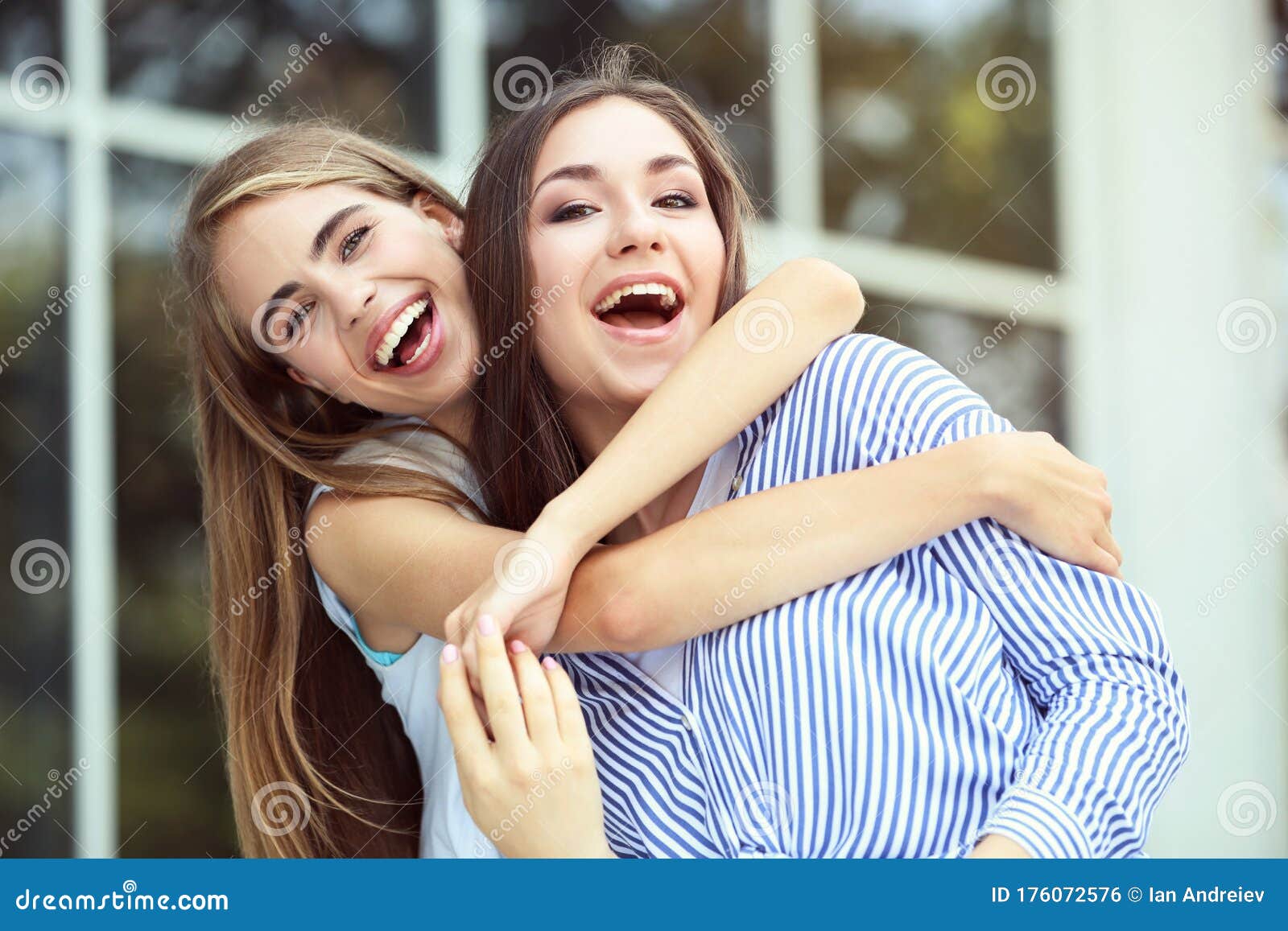 Two Young Happy Girlfriends Stock Photo - Image of friends, happy ...