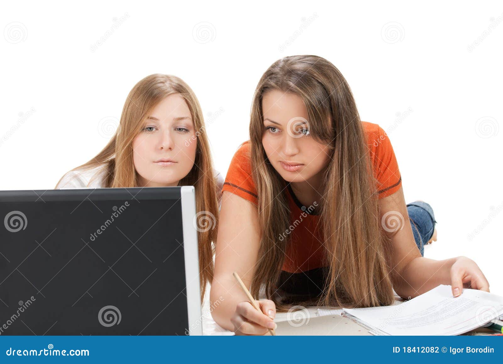 Two Young Happy Student Girl Stock Photo - Image of adult, couple: 18412082