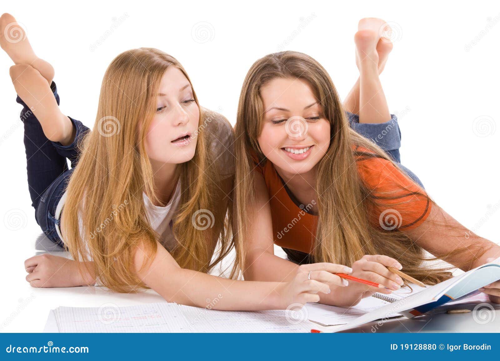Two Young Happy Student Girl, Isolated on White Stock Photo - Image of ...