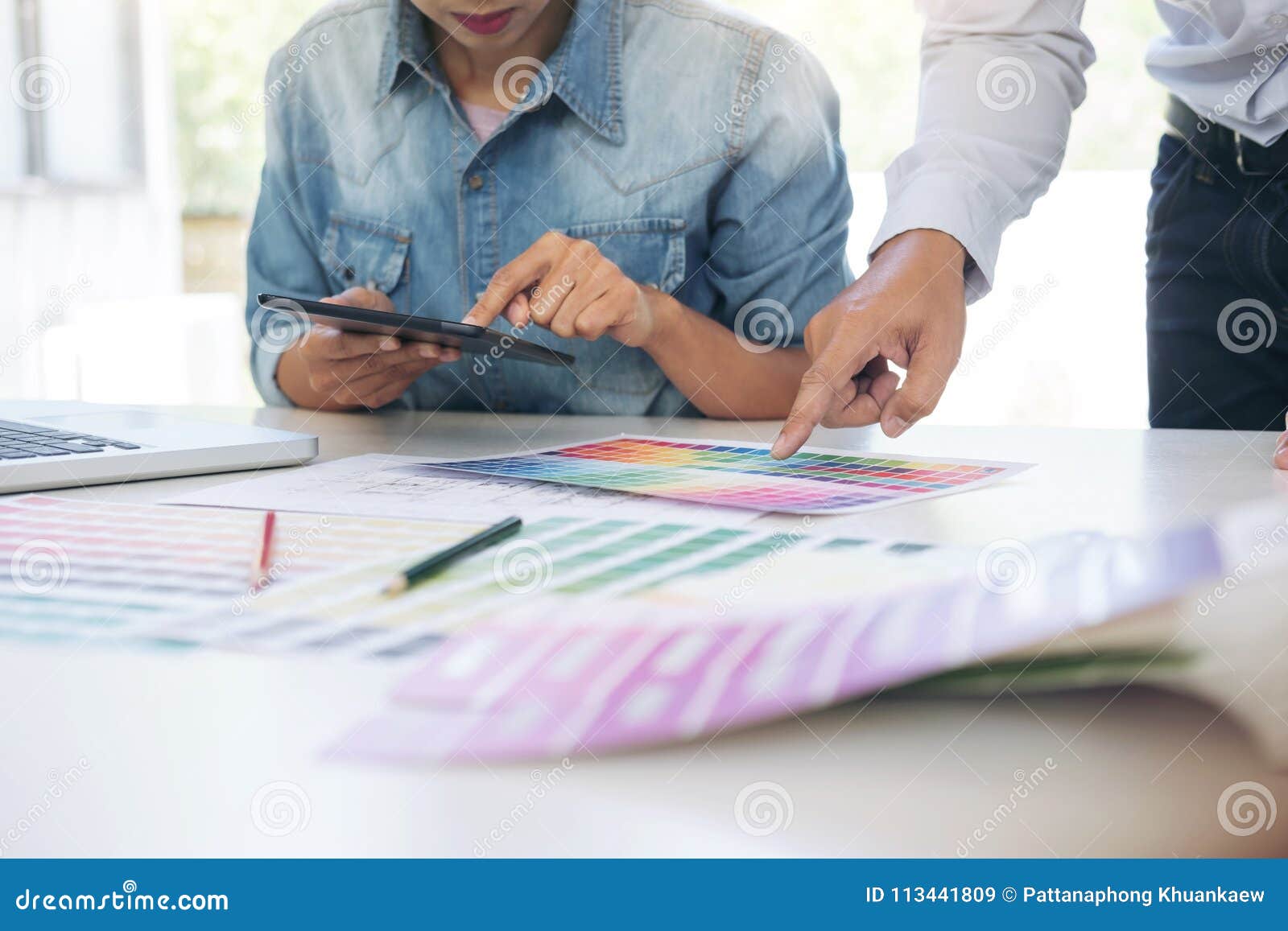 Two Young Interior Design or Graphic Designer Working on Project Stock ...