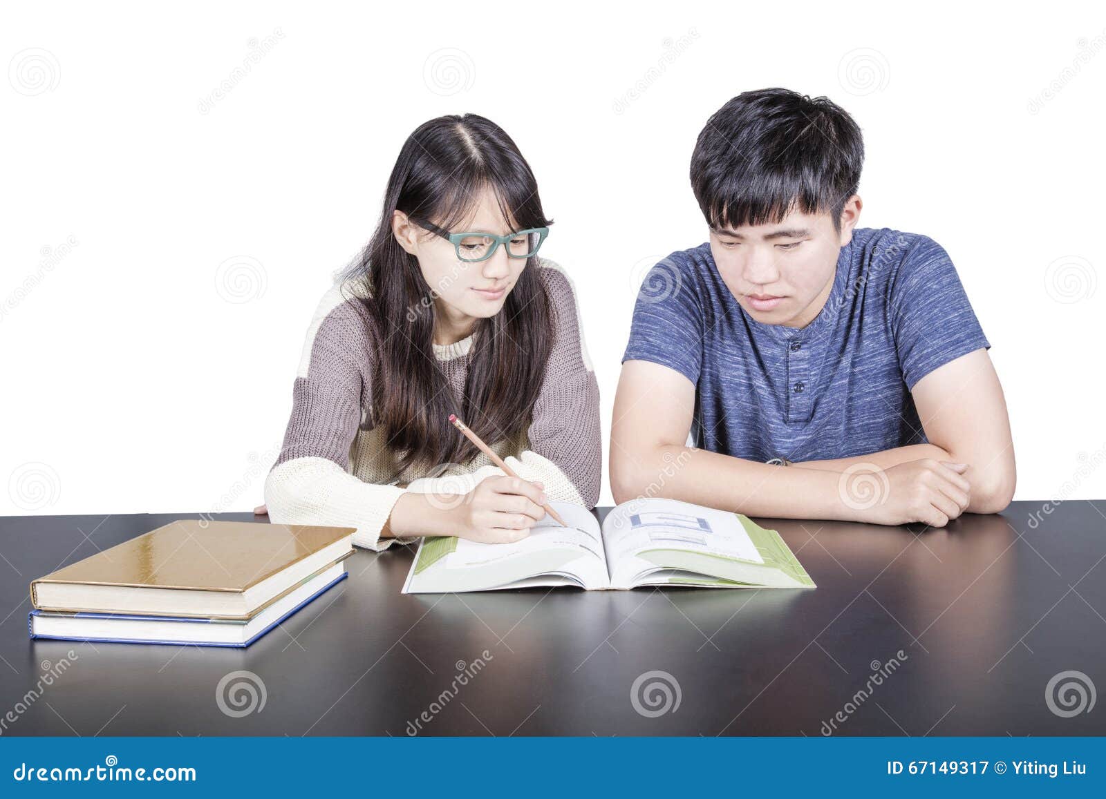 Two Young Lover Students Studying, Isolated. Stock Image - Image of ...