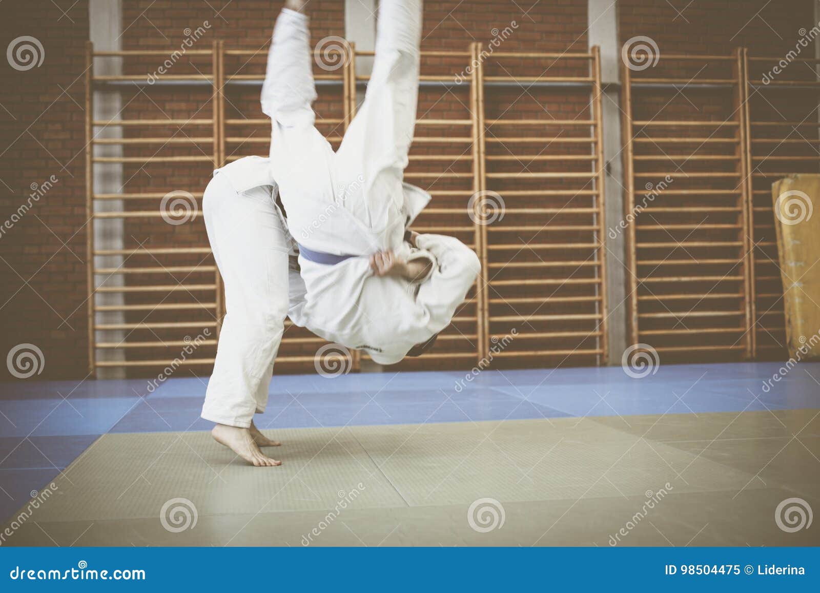Two Young Males Practicing Judo Together. Stock Image - Image of ...