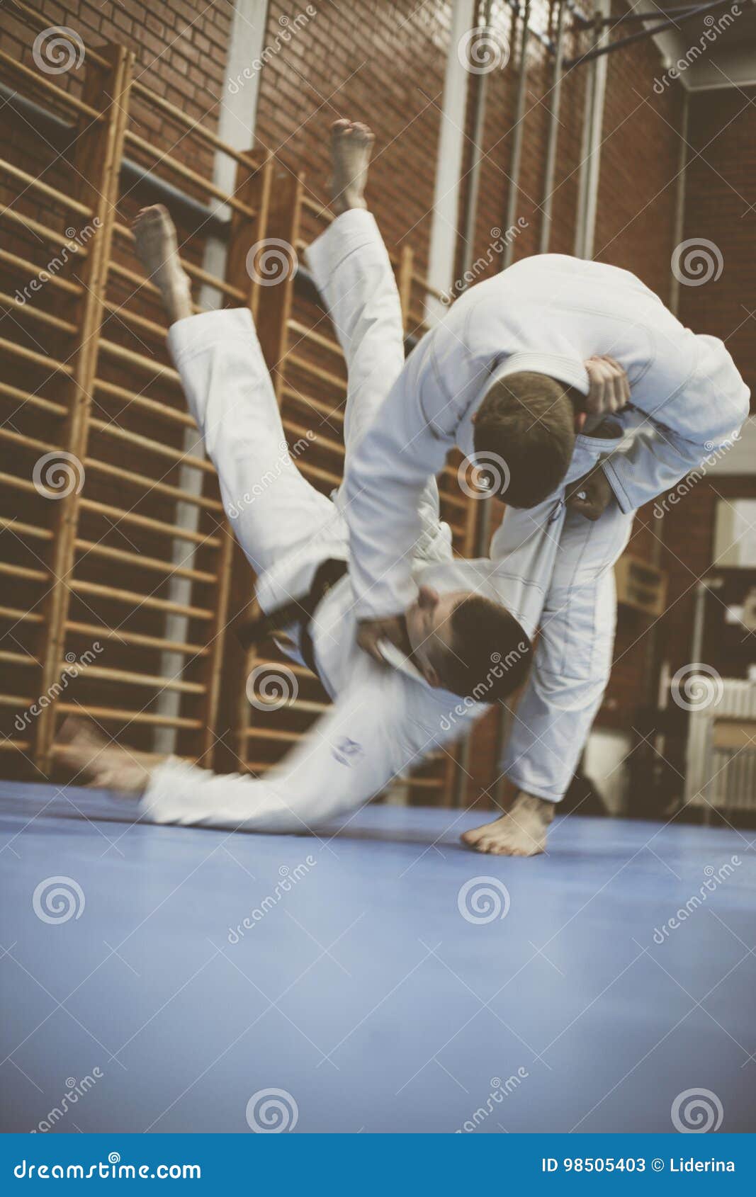 Two Young Males Practicing Judo Together. Stock Image - Image of boys ...
