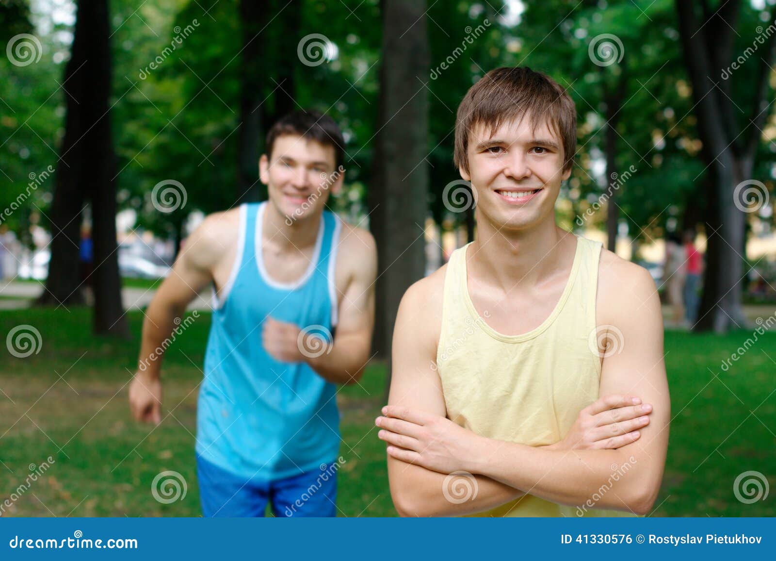 Two young man jogging stock photo. Image of green, mornings - 41330576