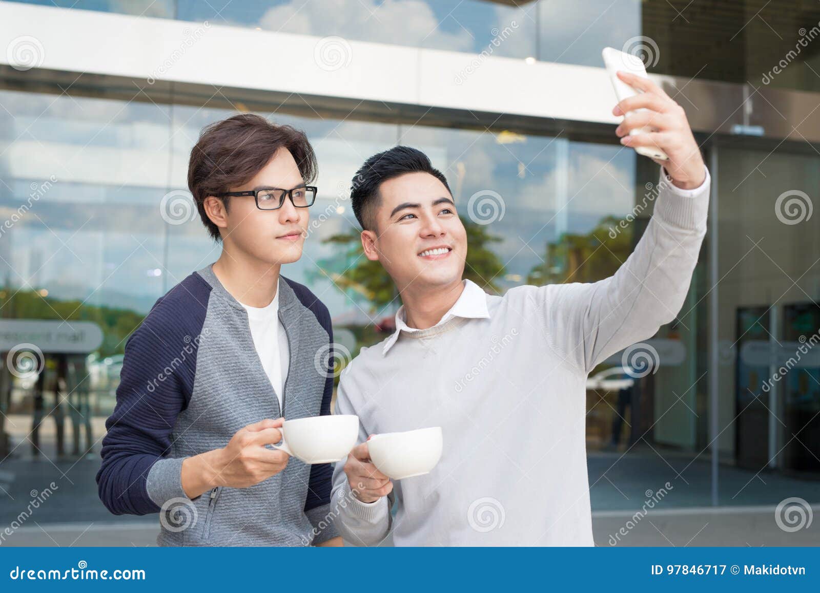Two Young Man Video Call Using Smartphone Stock Image - Image of call ...