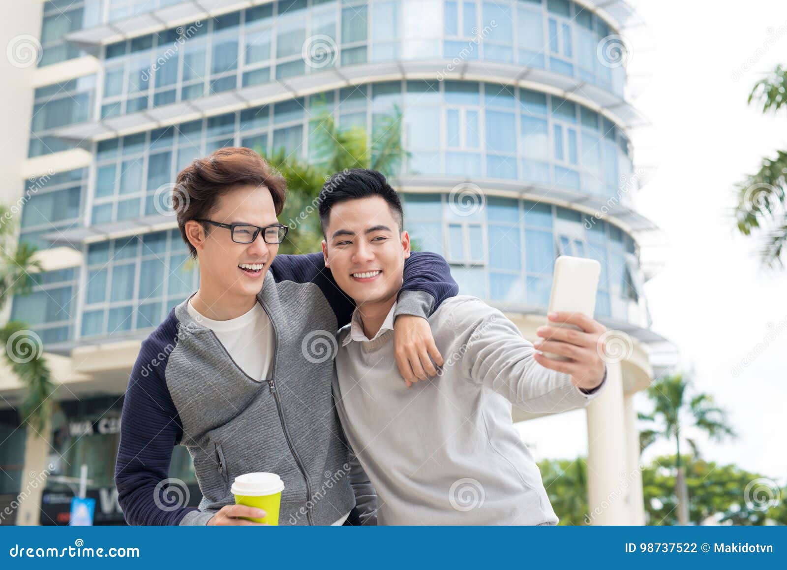 Two Young Man Video Call Using Smartphone Stock Photo - Image of call ...