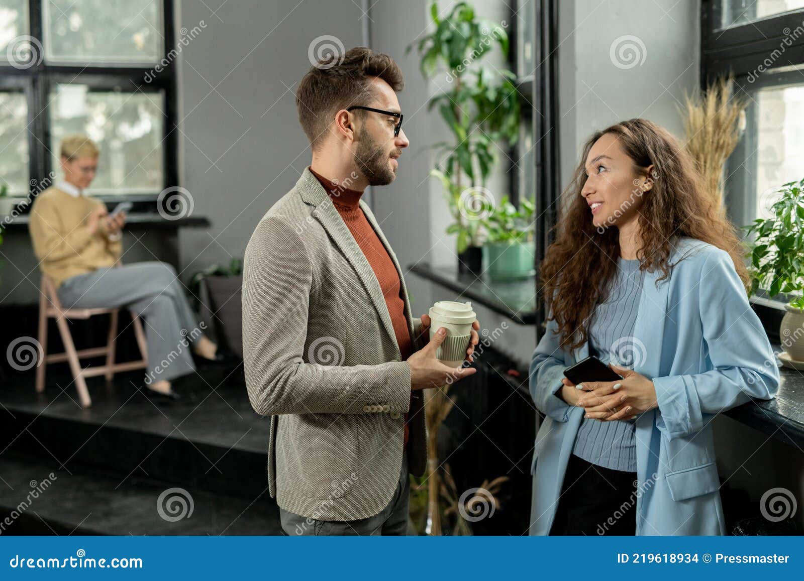 Two Young Managers Talking at Break Stock Photo - Image of planning ...