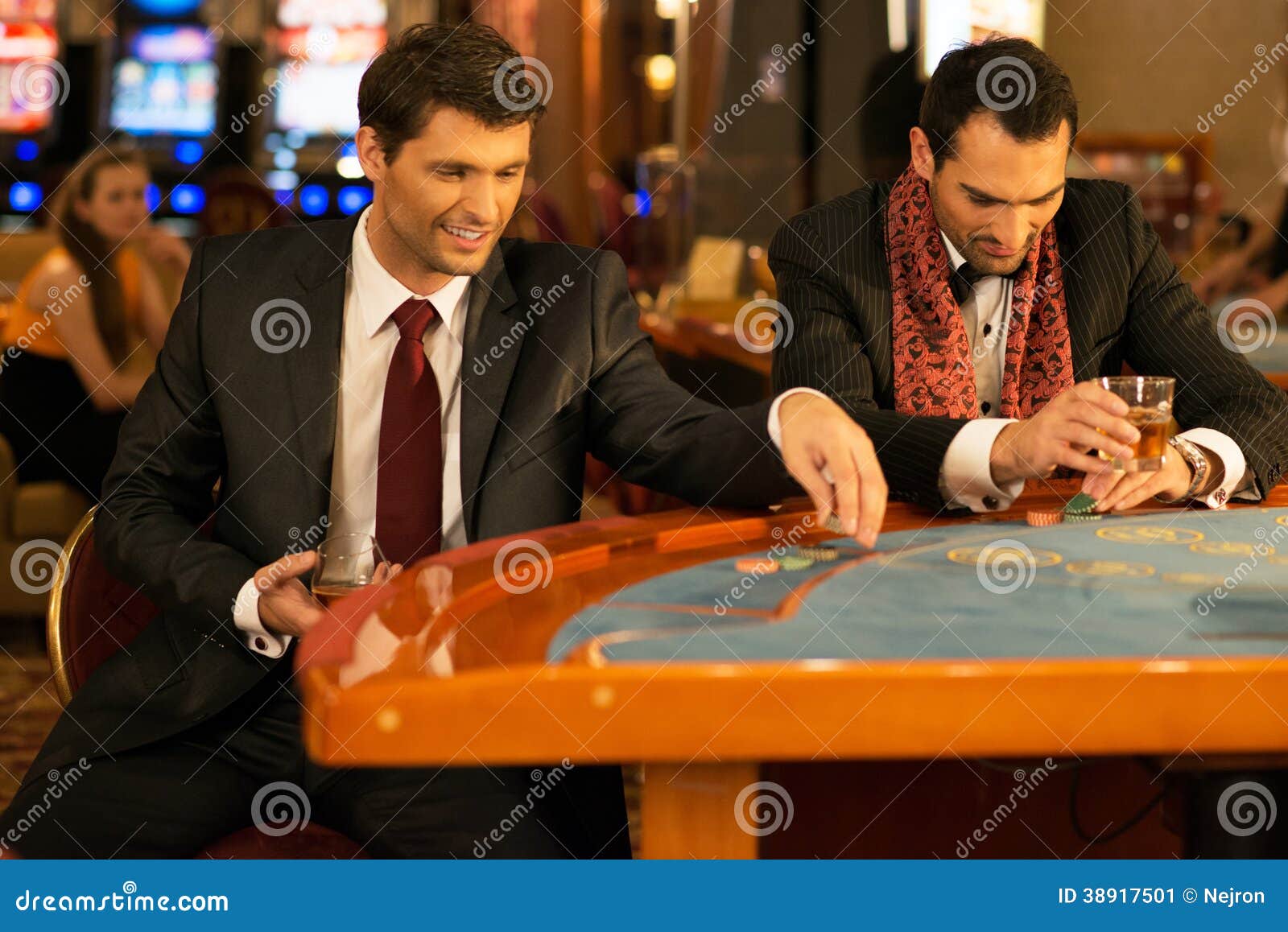 Two Young Men Behind Gambling Table Stock Image - Image of play ...