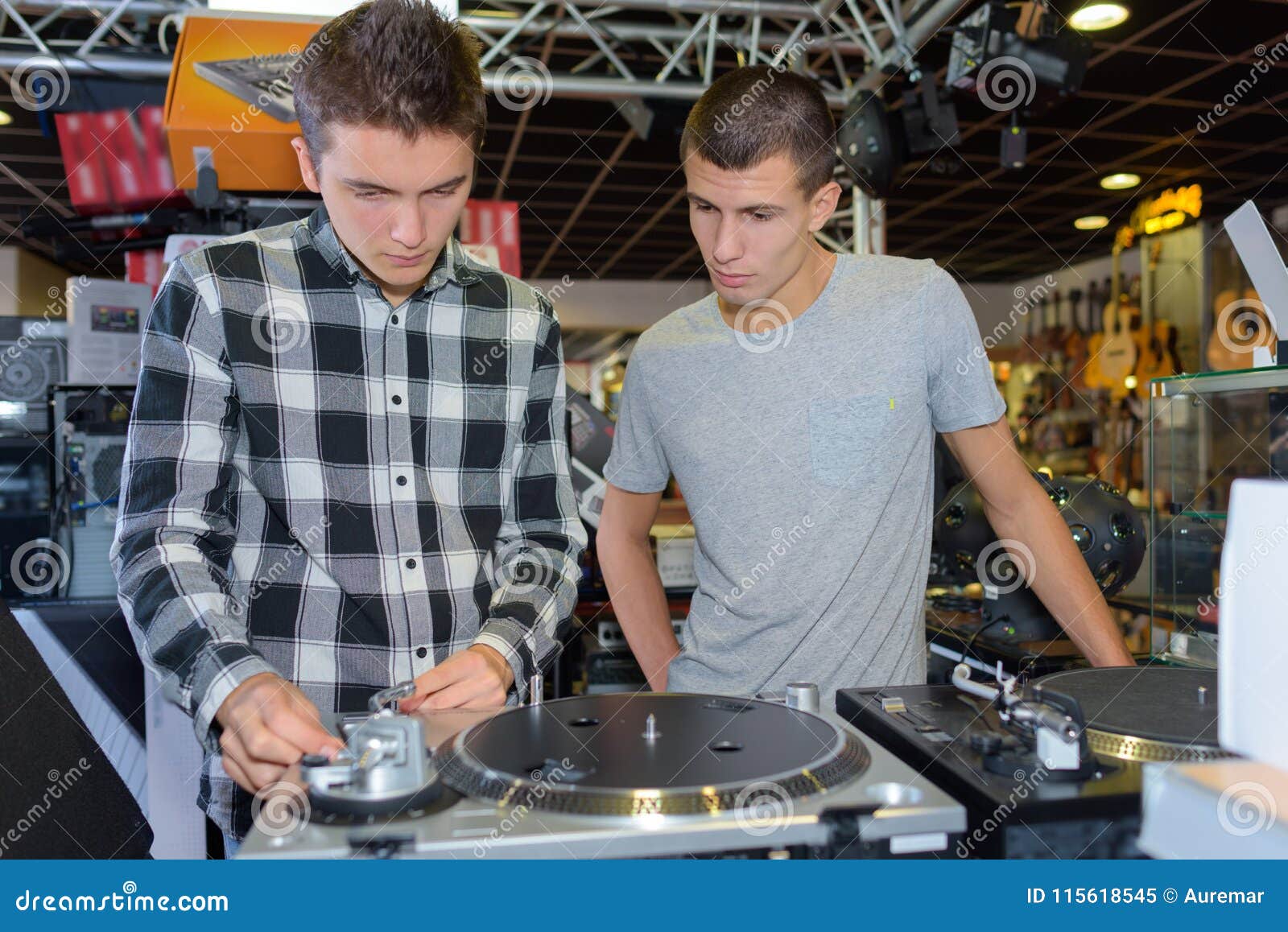 Two young men at decks stock image. Image of disc, fresh - 115618545