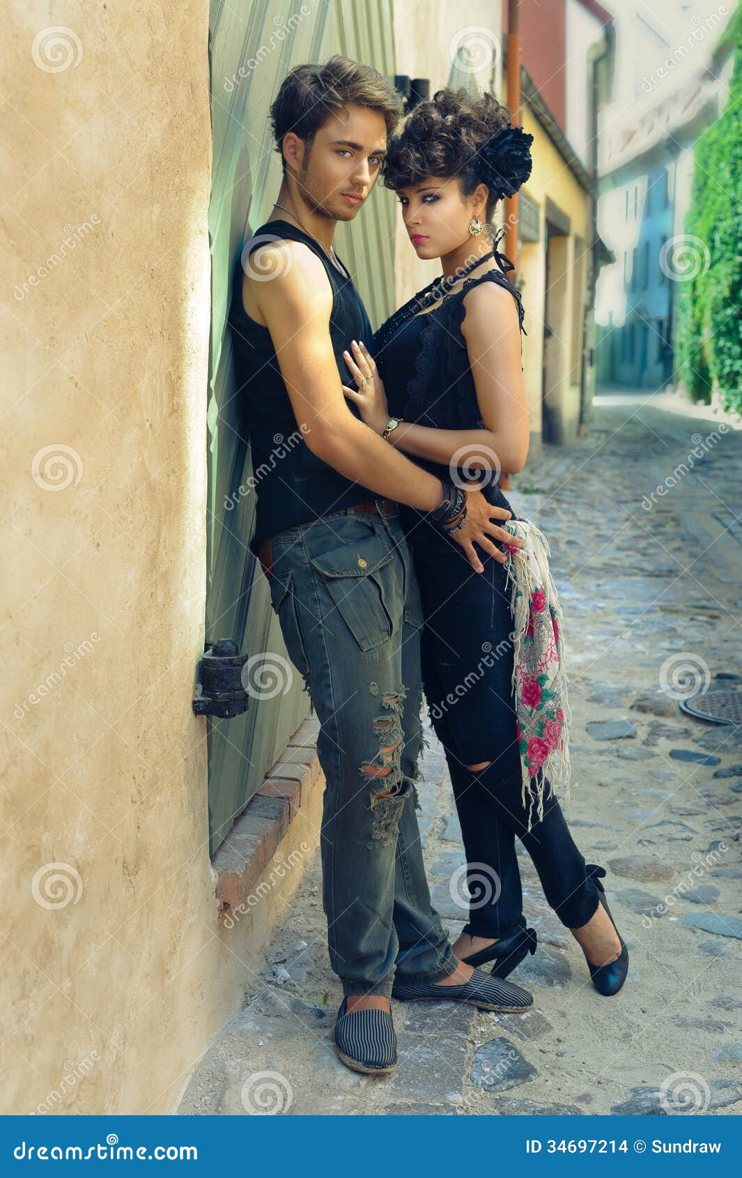 Two Young Men Embracing in the Streets Stock Photo - Image of building ...